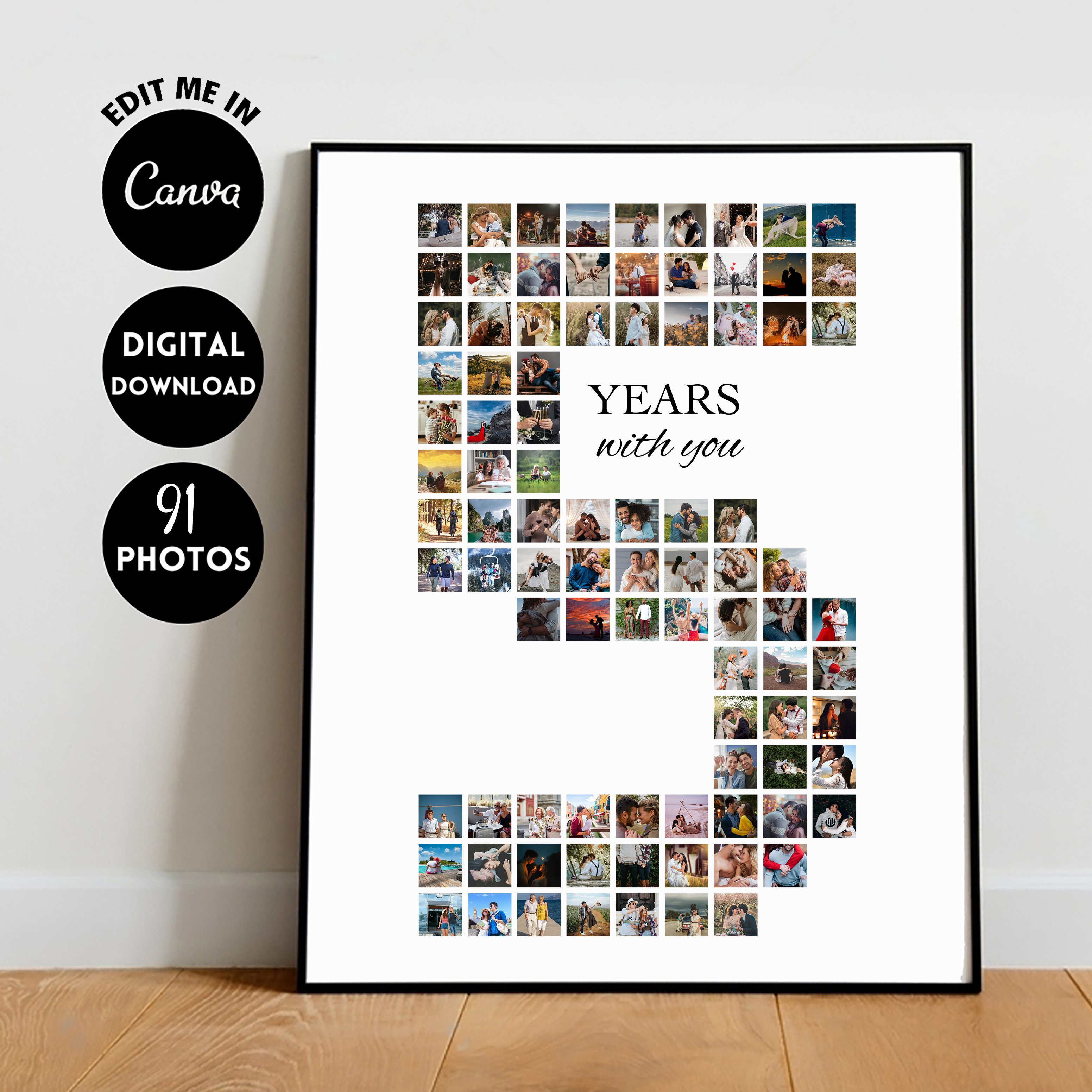 EDITABLE 91 photos, Custom 5th Anniversary Collage Gift, Photo Collage ...