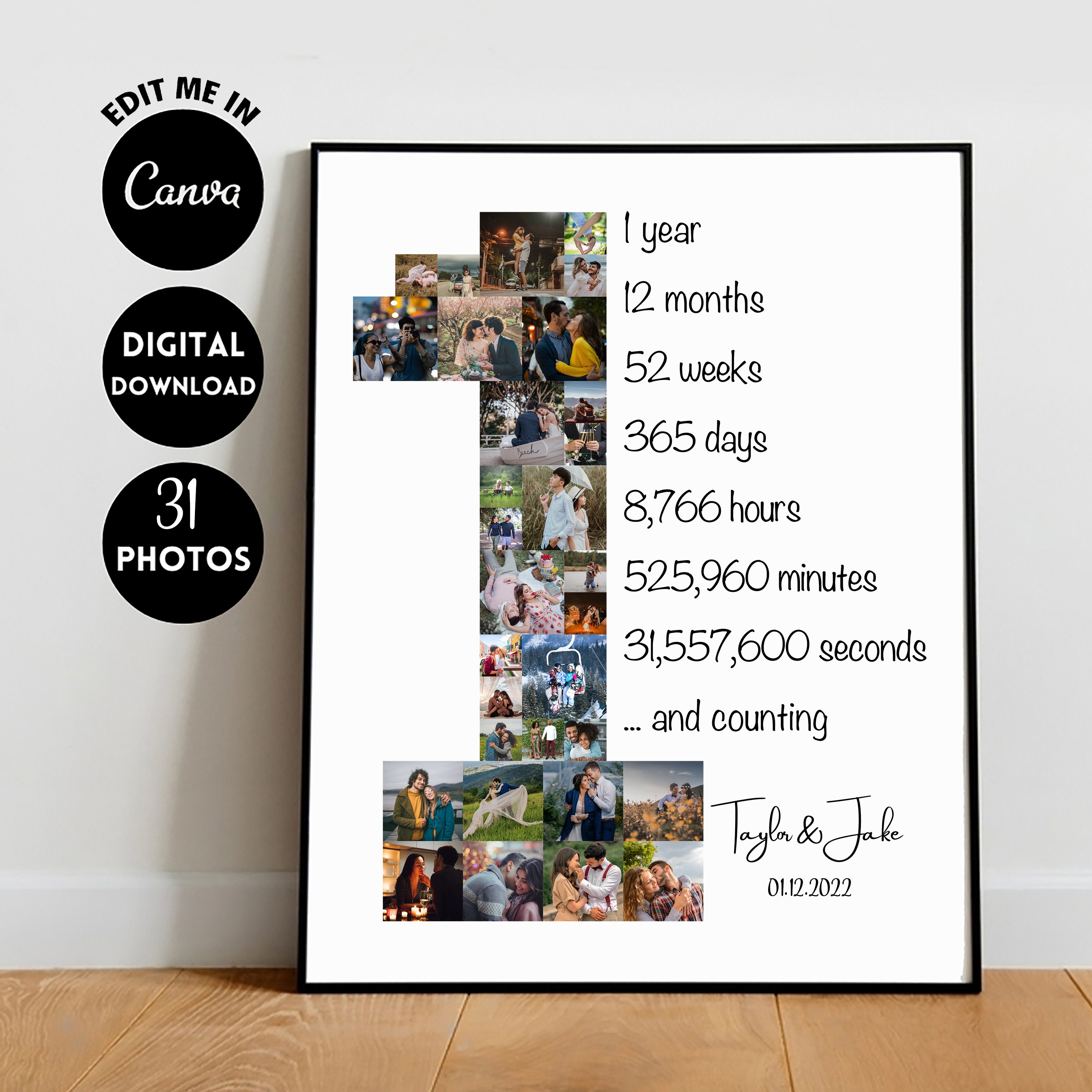 EDITABLE Custom 1 Year Anniversary Gift for Boyfriend, One Year ...