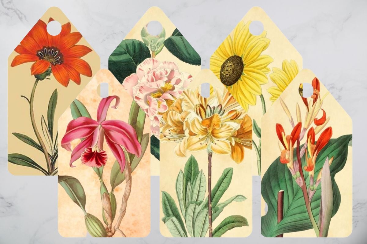 Vintage Flowers Tags, Digital Antique Flowers Tags - Payhip