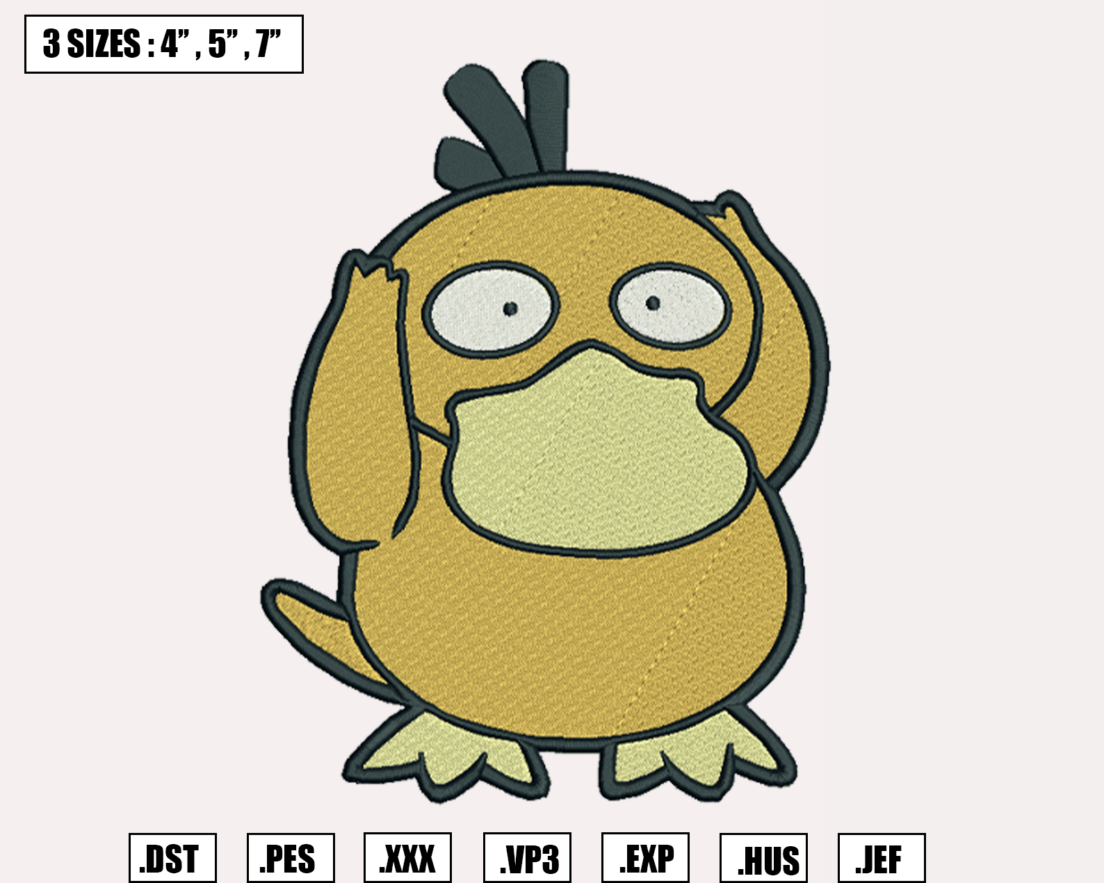 Psyduck Embroidery Design, Pokemon Embroidery File, Anime Embroidery ...