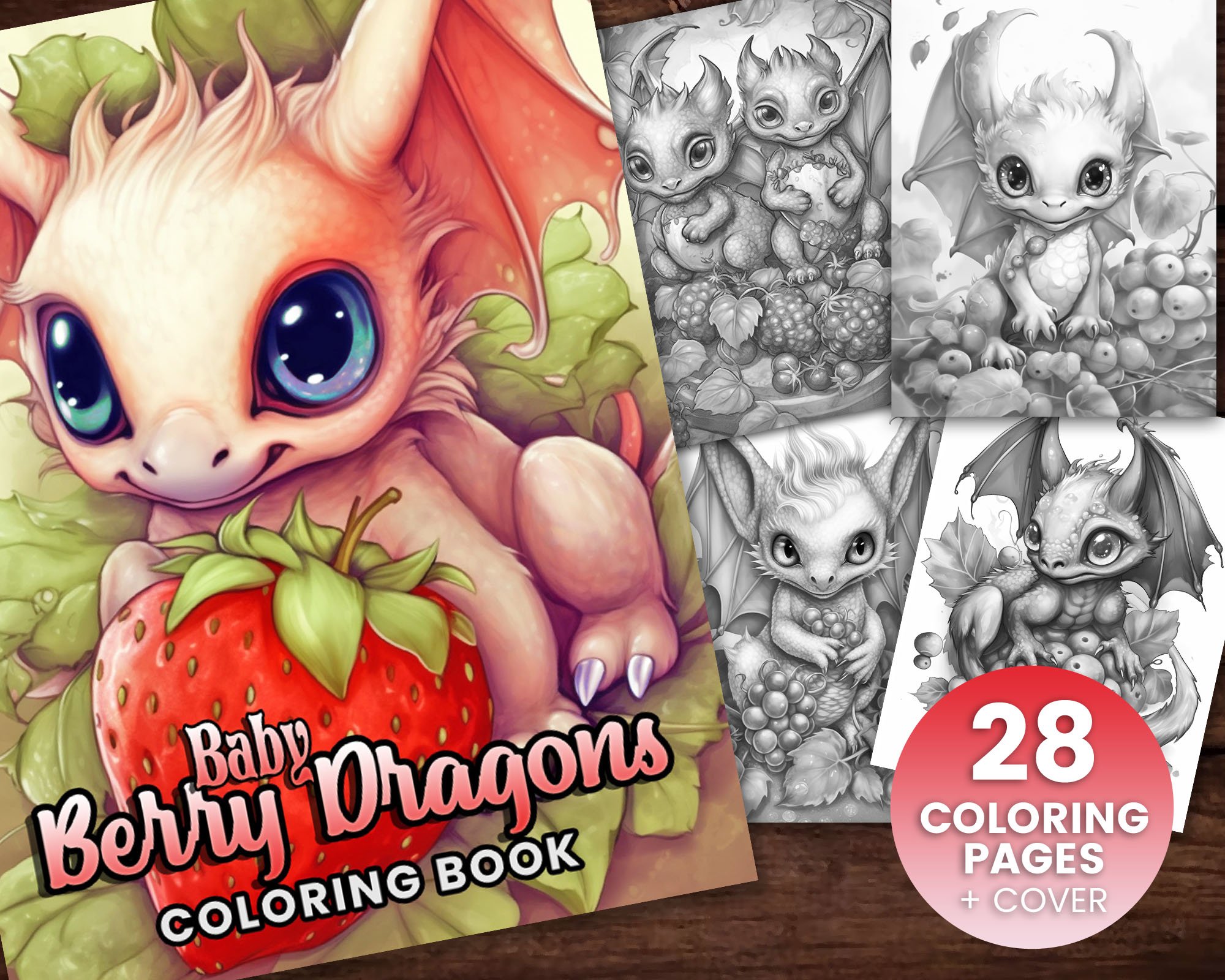 28 Baby Berry Woodland Dragon Fantasy Coloring Page Book, Adults kids ...