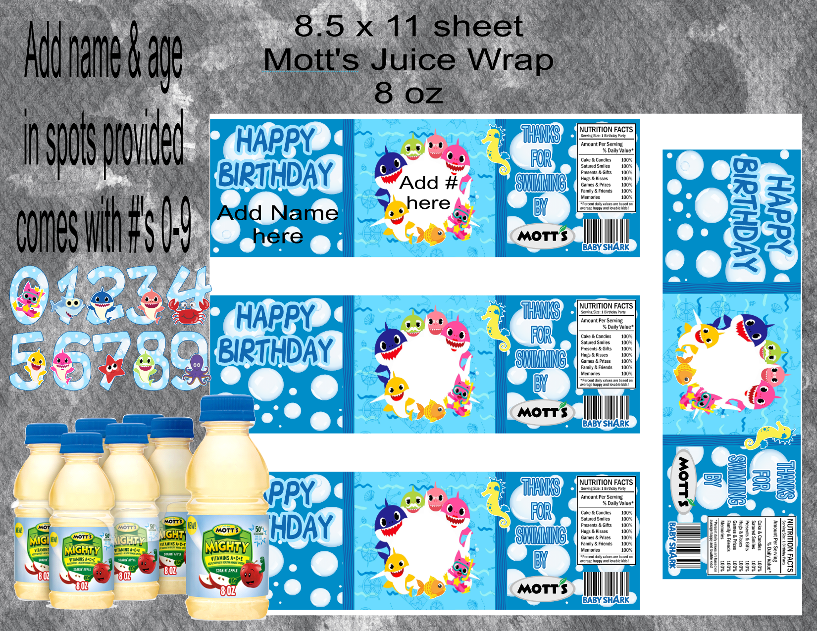 Blue Baby Shark Mott's Juice (8oz.) Bottle Wrap - Payhip