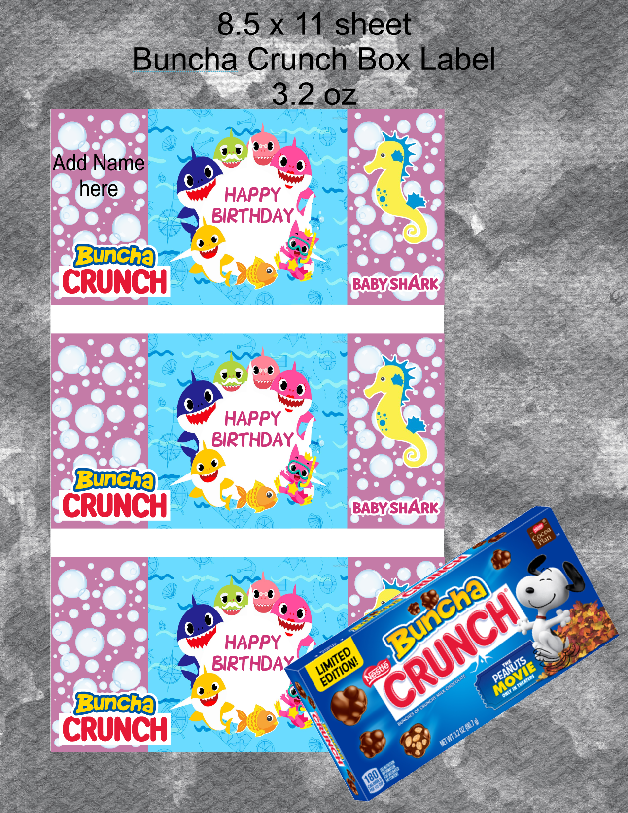 Pink Baby Shark Buncha Crunch Theater Box (3.2oz.) Label - Payhip
