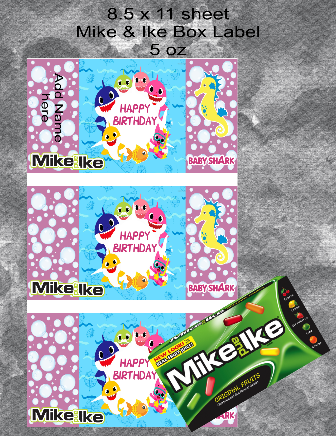 Pink Baby Shark Mike & Ike Theater Box (5oz) Label - Payhip