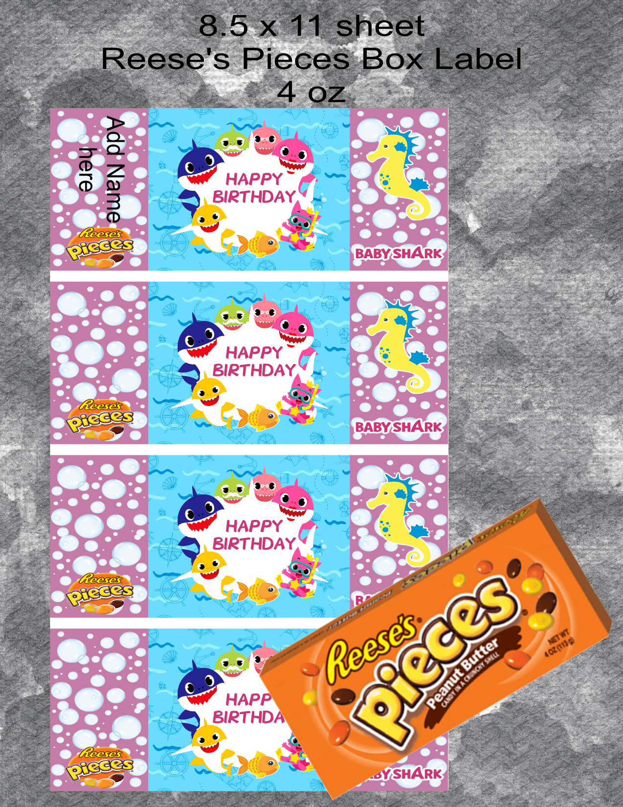 Pink Baby Shark Reese's Pieces Theater Box (4oz) Label - Payhip