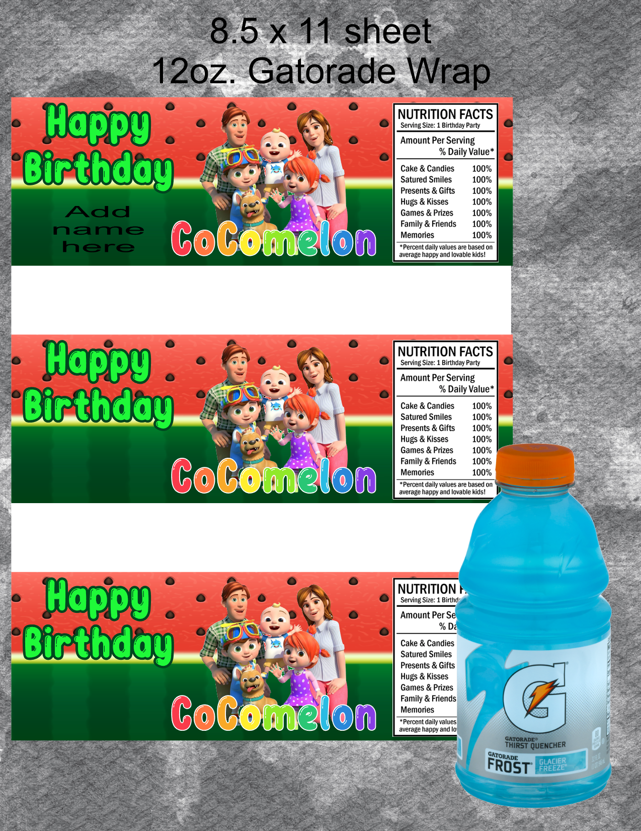 Cocomelon 12oz. Gatorade Bottle Wrap - Payhip