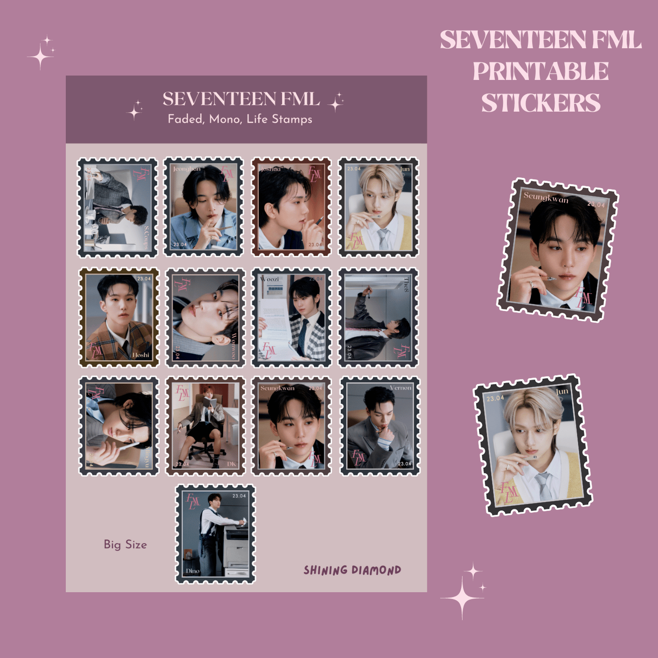 SEVENTEEN FML Faded, Mono, Life Stamp Stickers - Payhip