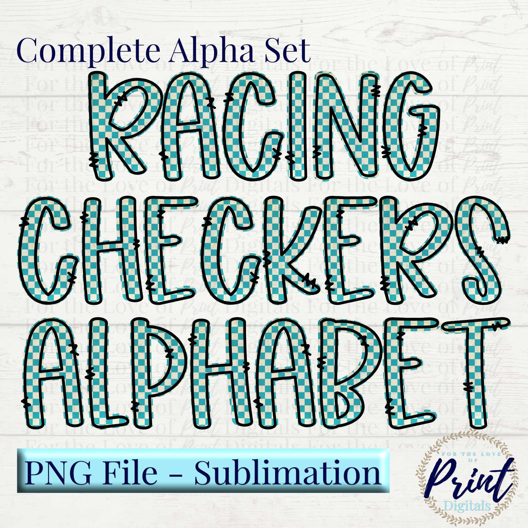 Teal Racing Check Doodle Alphabet PNG Digital Download - Payhip