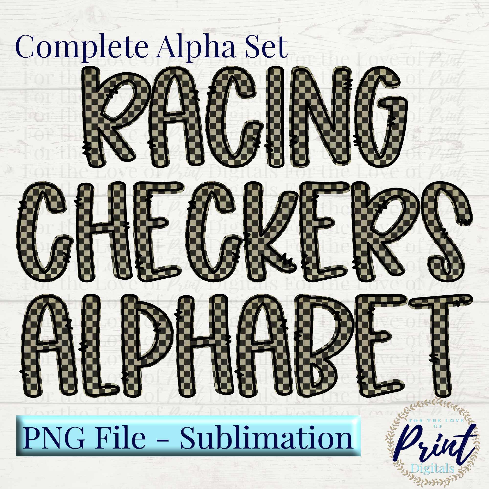 Black Racing Check Doodle Alphabet PNG Digital Download - Payhip