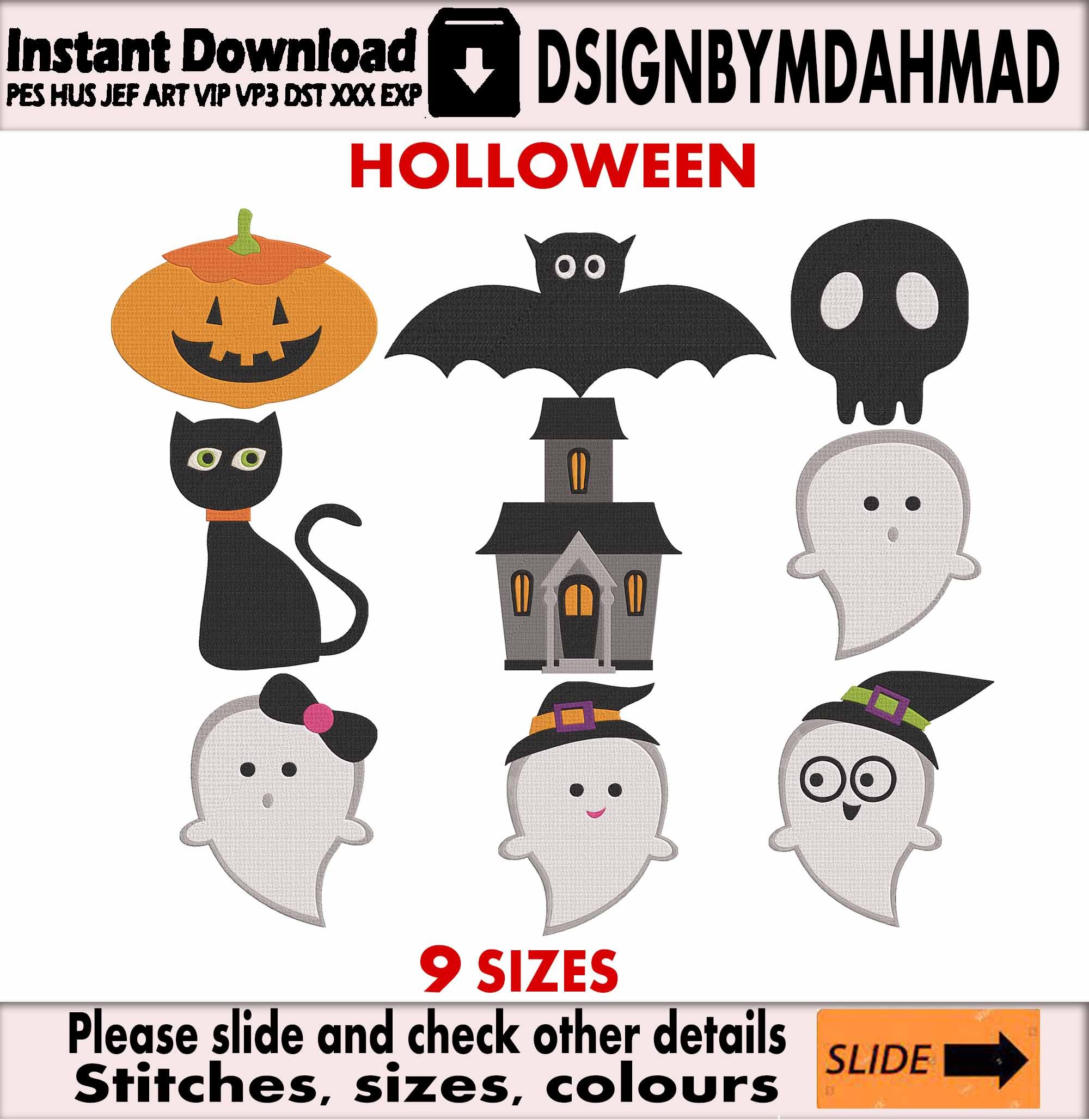 9 Halloween embroidery designs set, Halloween embroidery designs ...