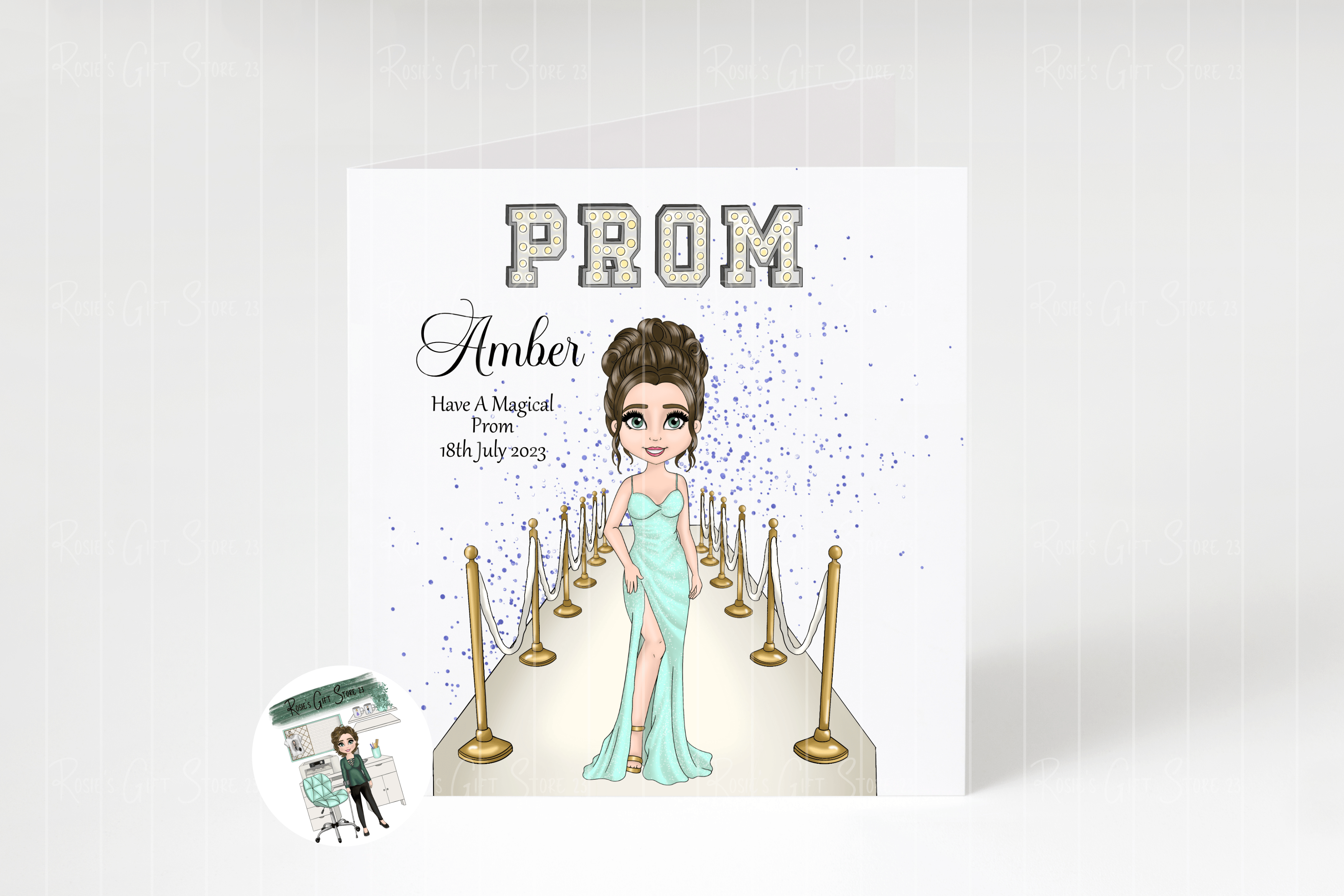 Girl Prom Personalised Card, Turquoise Dress, 5 hairstyles, 7 hair ...