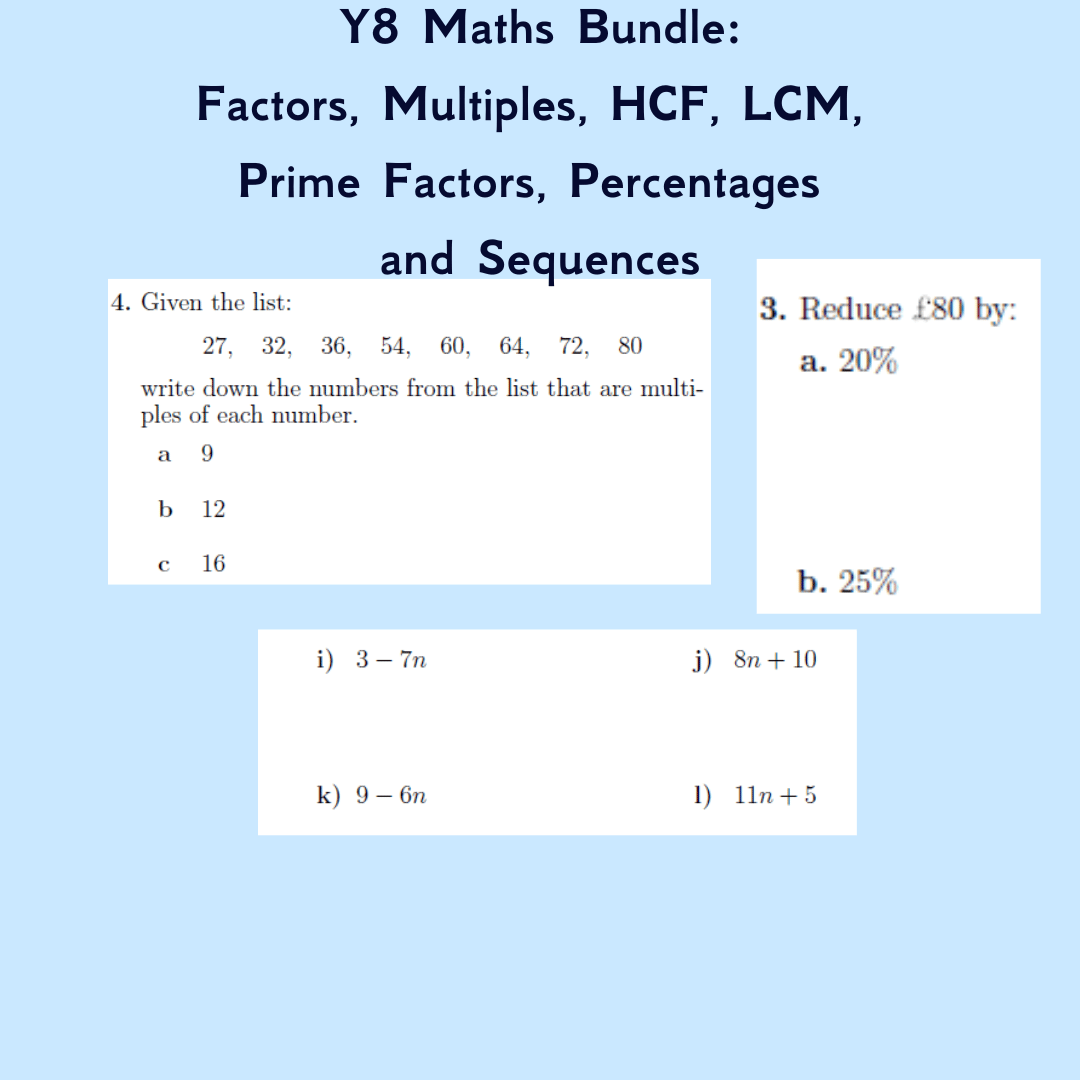 Y8 Maths Bundle: Factors, Multiples, HCF, LCM, Prime Factors ...