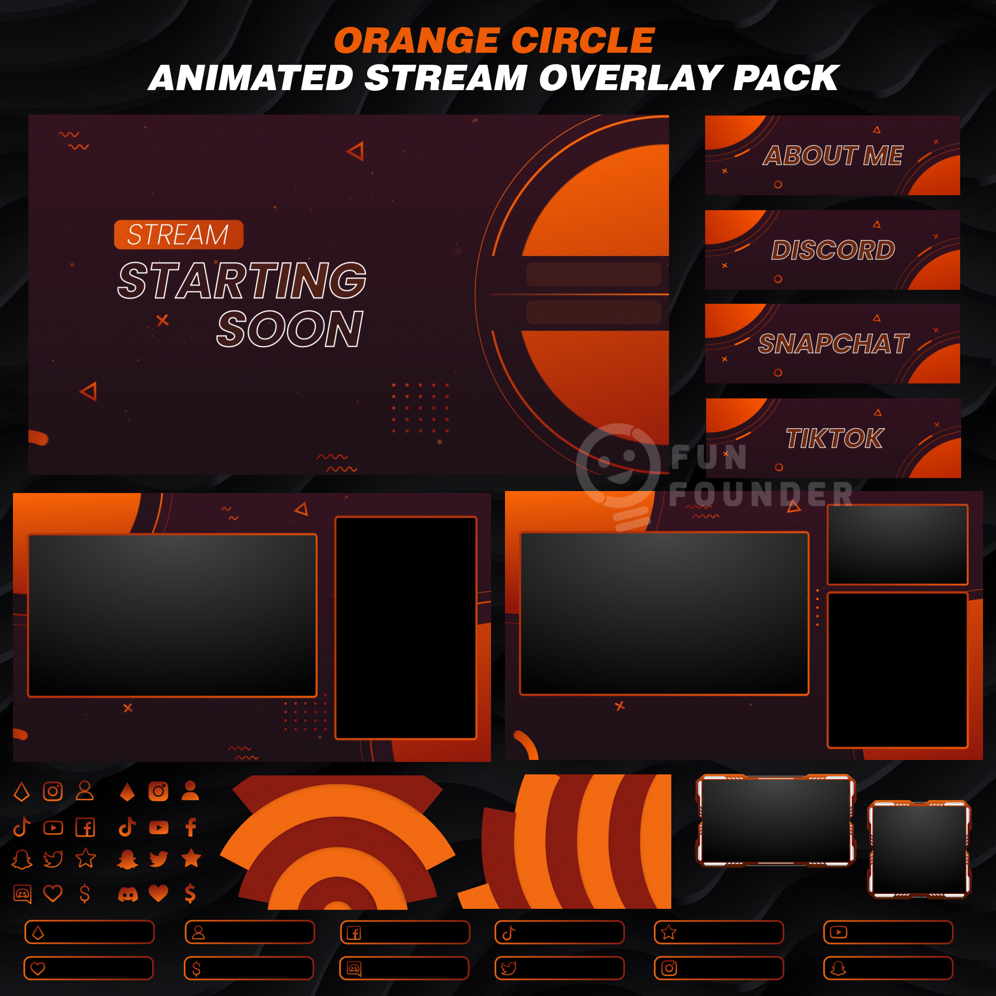 Orange Circle Animated Stream Overlay Pack | Twitch Overlay Package ...