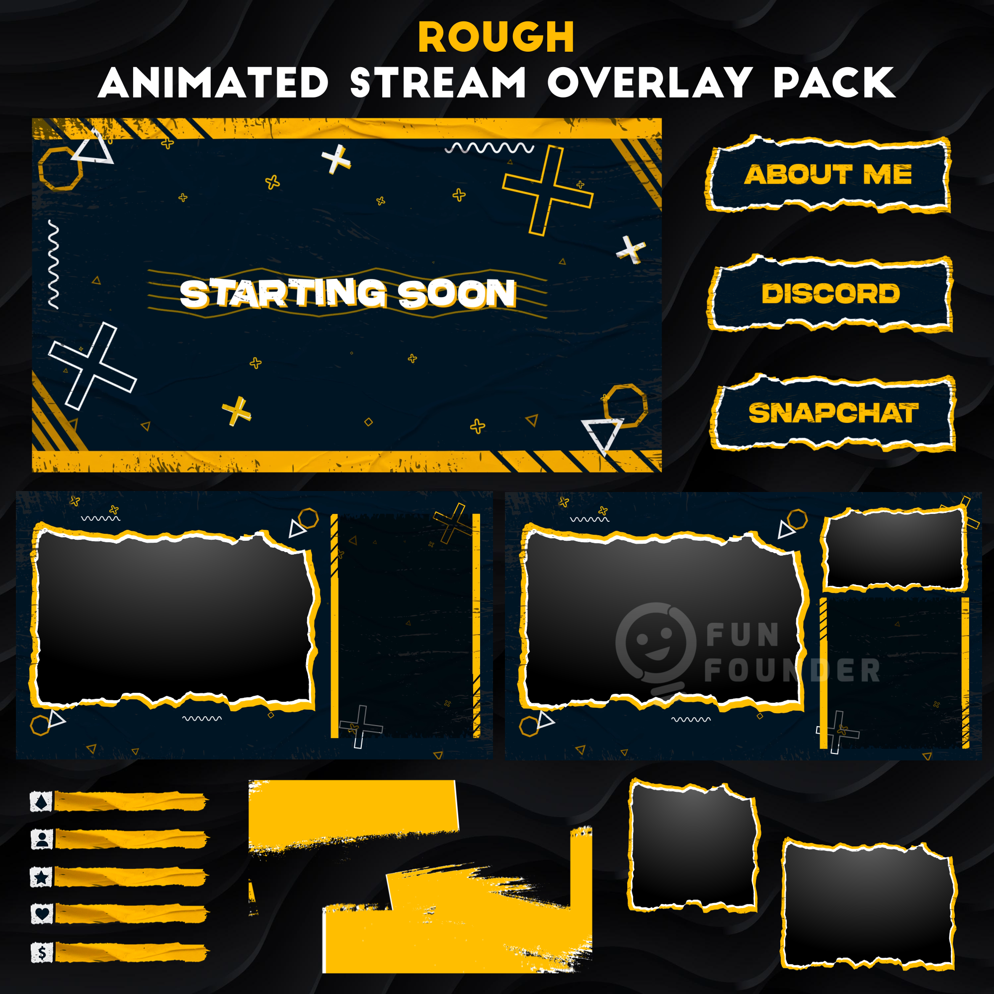 Dark Night Animated Stream Overlay Pack | Black & White Twitch Overlay ...