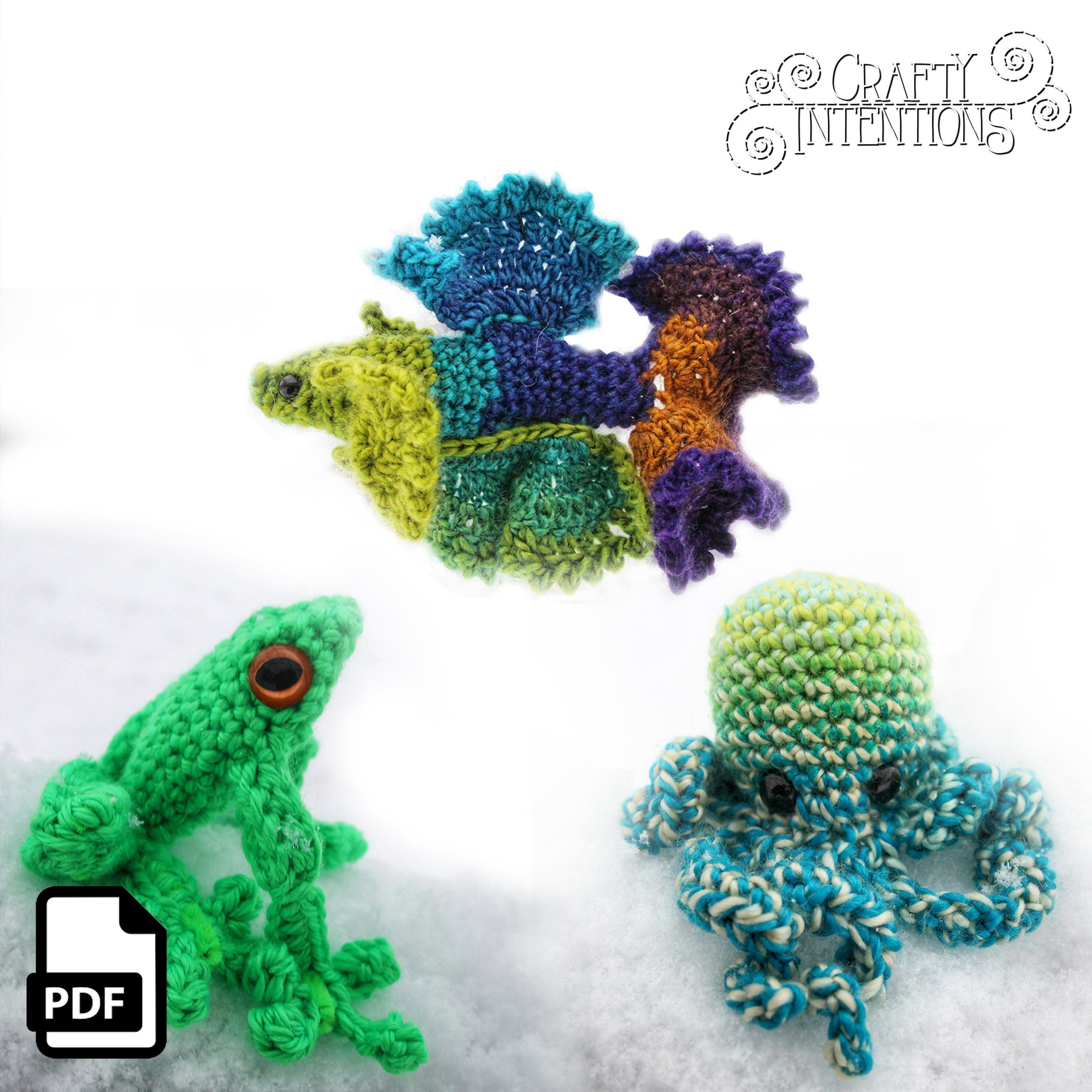 Tiny Trio: Frog, Octopus and Betta Fish Patterns