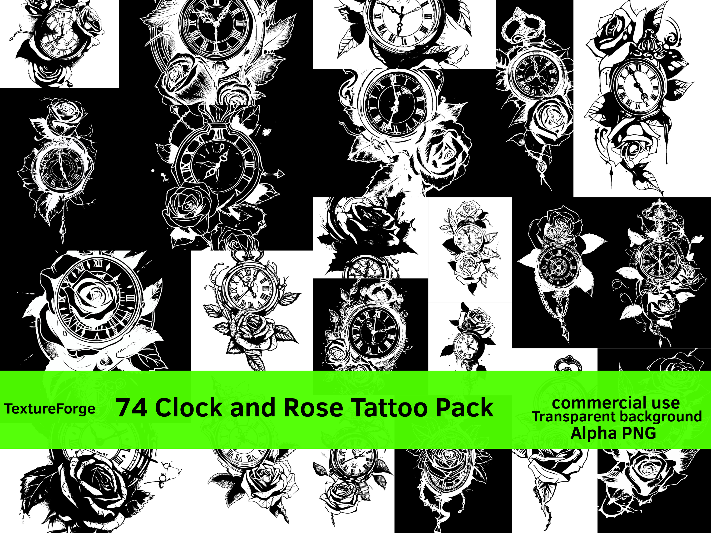 Clock and Rose Tattoo Pack - Payhip
