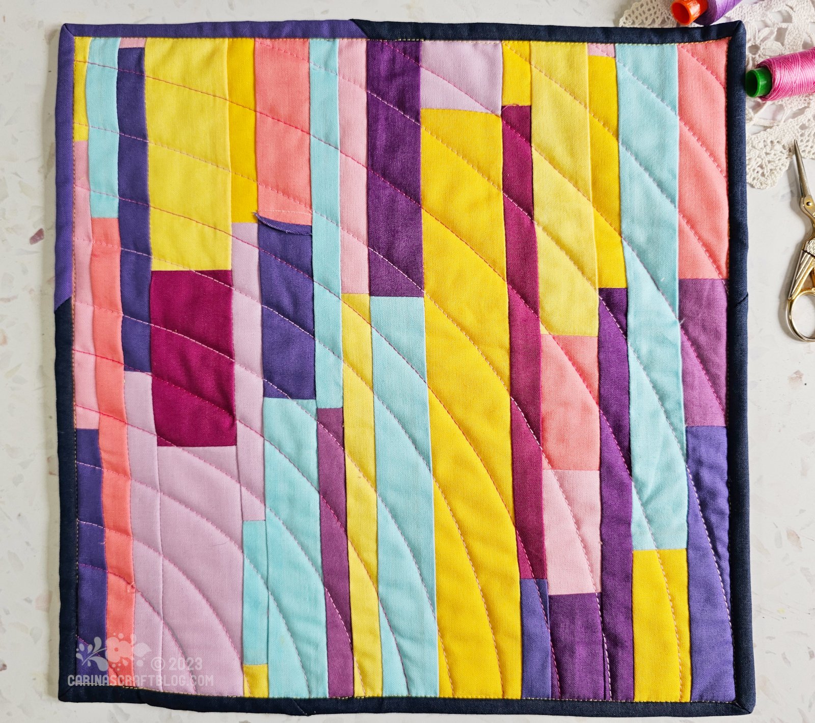 03 Mini Quilt June Vertical Stripes Purple Yellow - Payhip