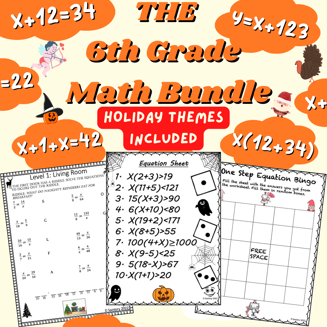 6th Grade Variable Equations Bundle | Math Activities (HOLIDAYS ...