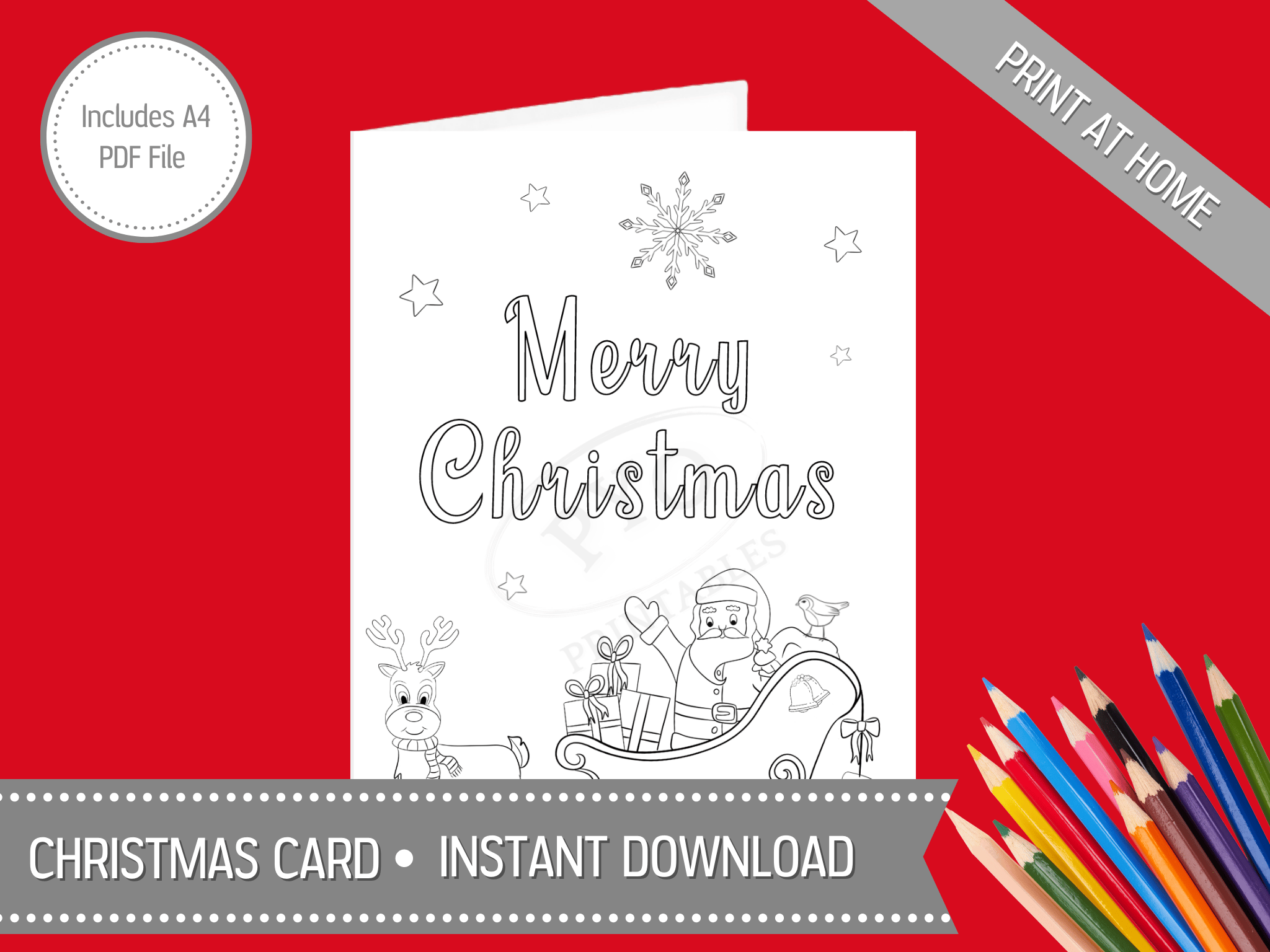 Printable Christmas Card - Santa Sled