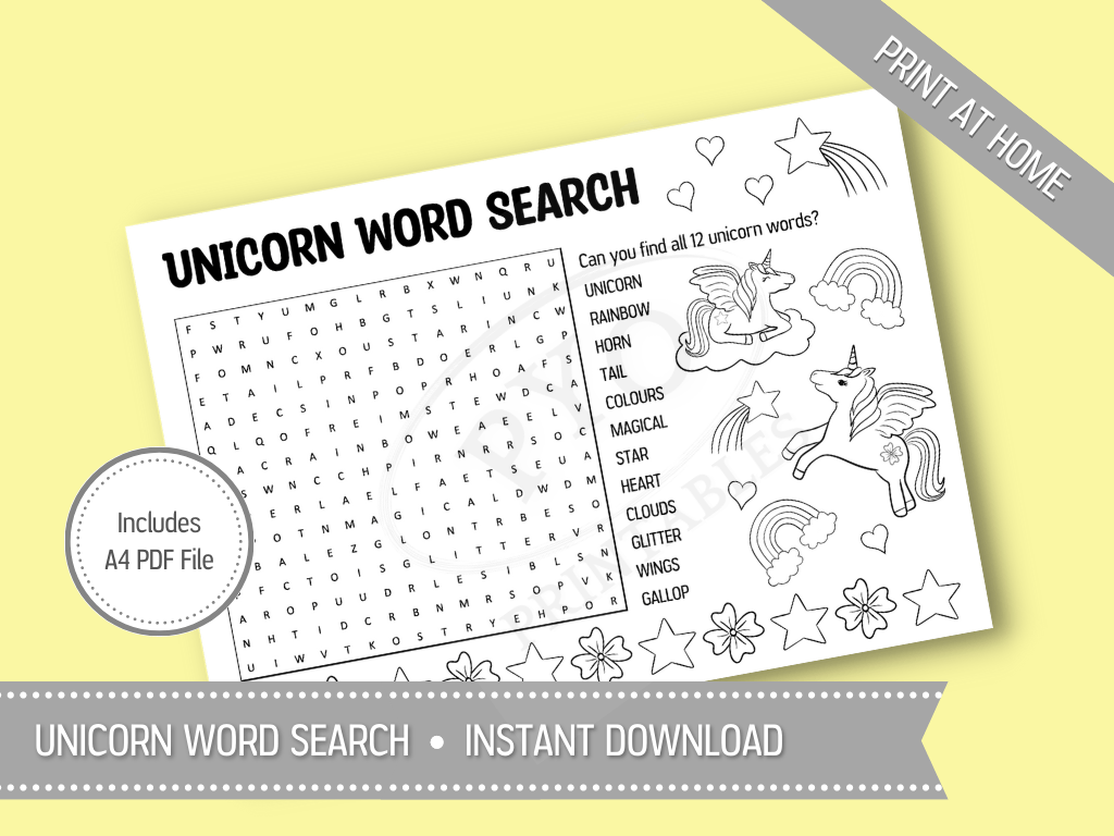 Printable Unicorn Word Search