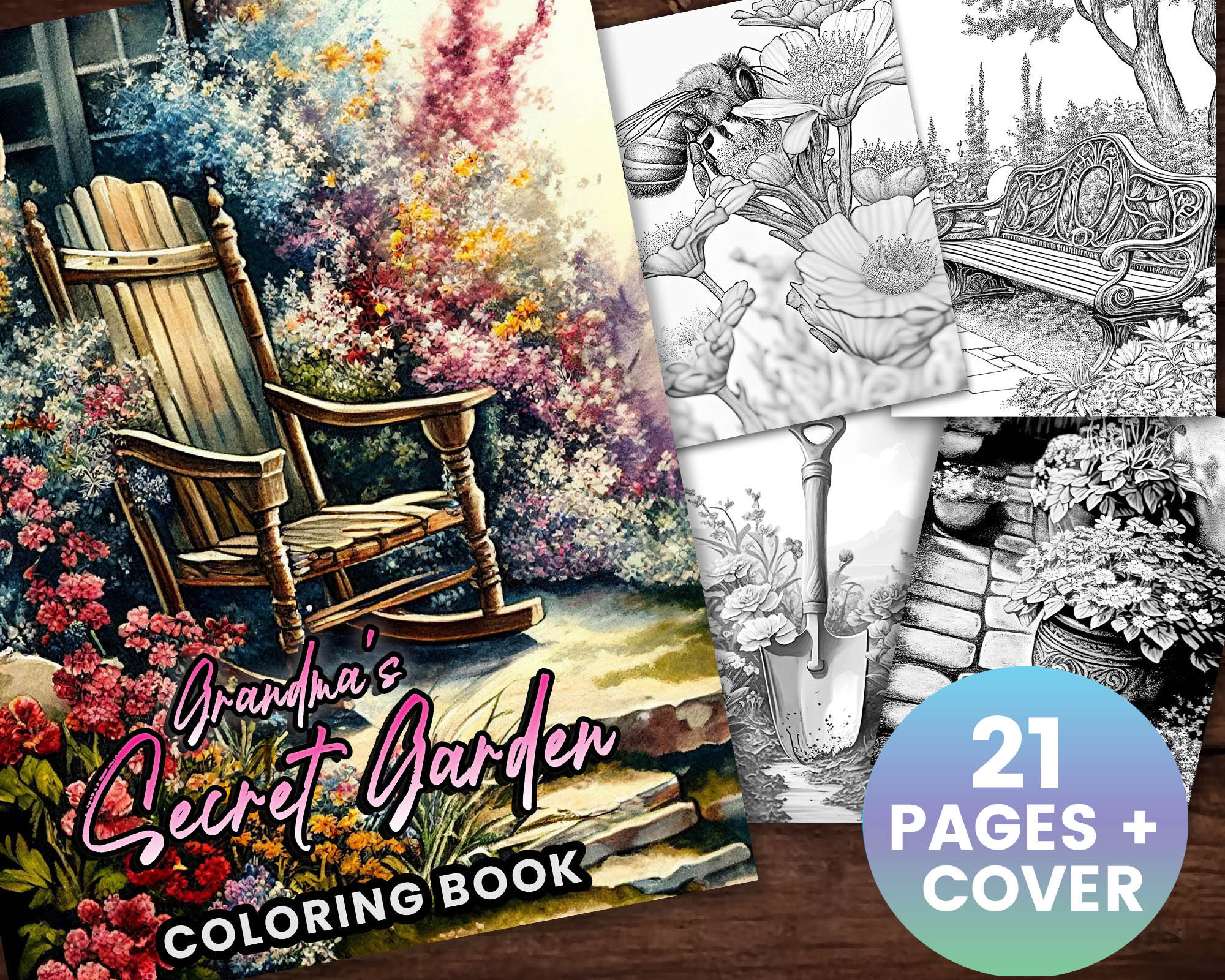 21 Grandma's Secret Garden Coloring Book, Instant Download -Grayscale ...