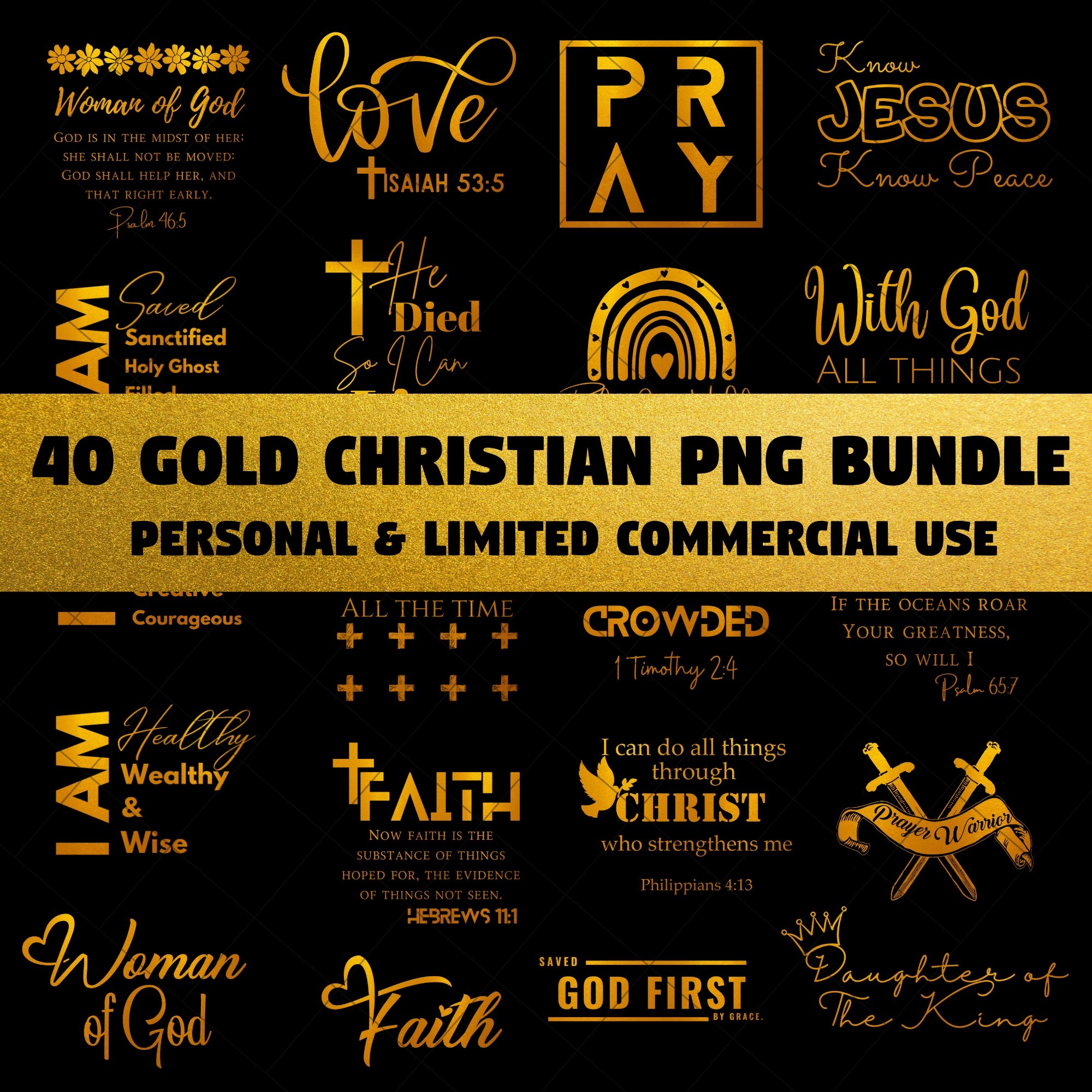 Png Bundle, 40 Christian Gold Png Quotes, Words and Phrases, Instant ...