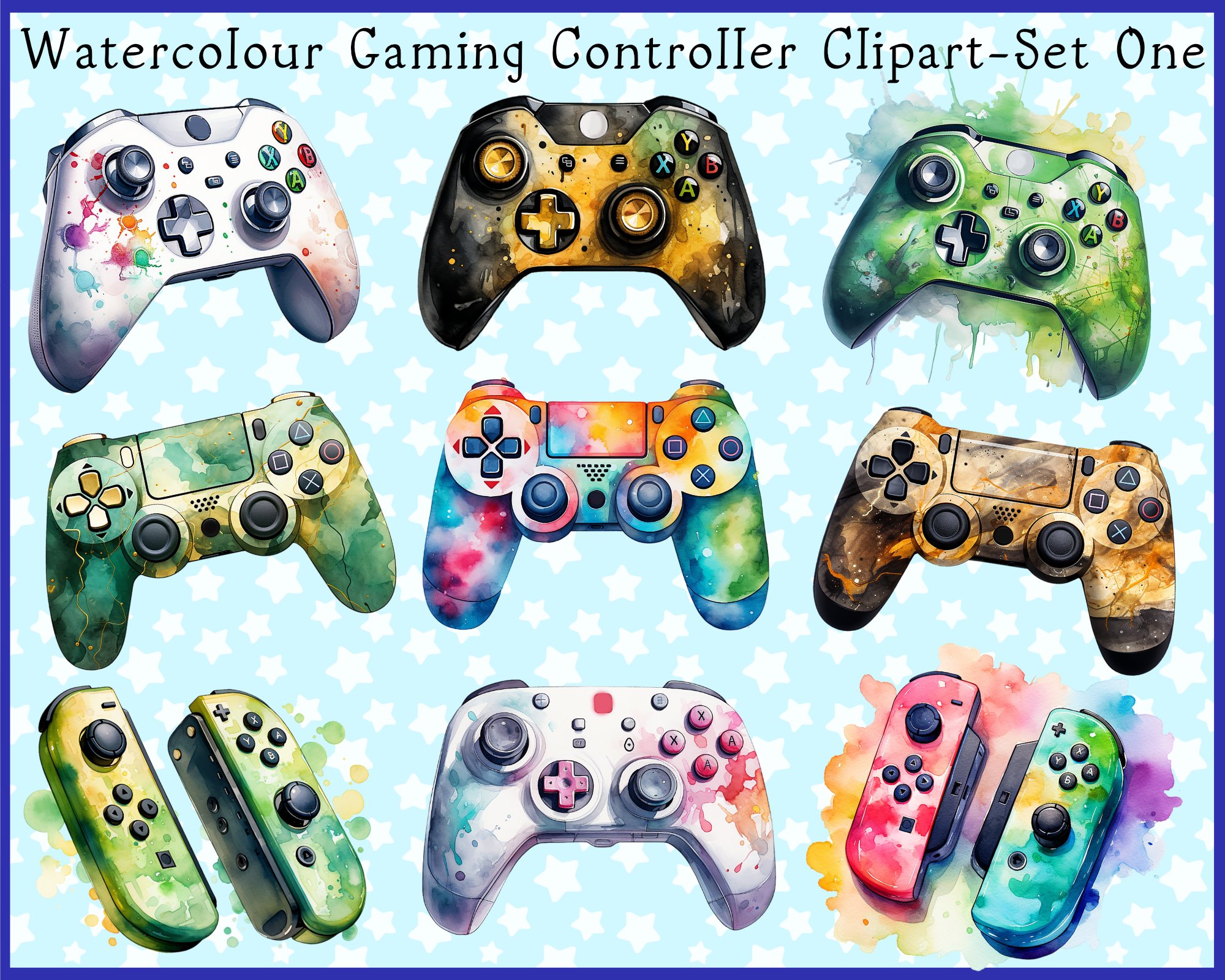 Watercolour gaming controller bundle clipart - Payhip
