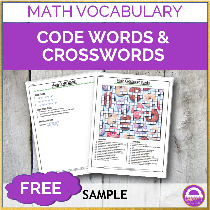 FREE SAMPLE Math Vocabulary Crossword Puzzles