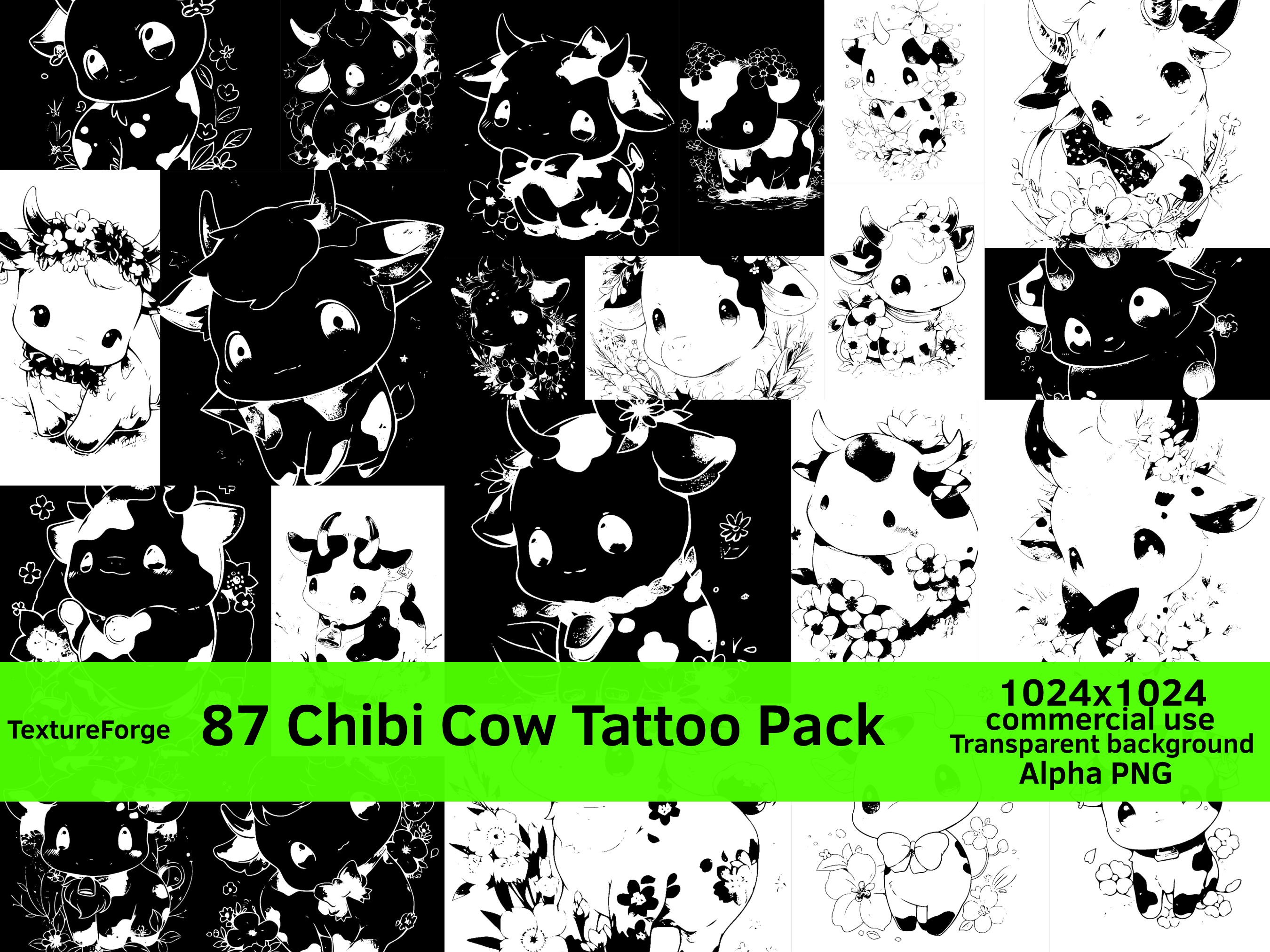 Chibi Cow Tattoo Pack - Payhip