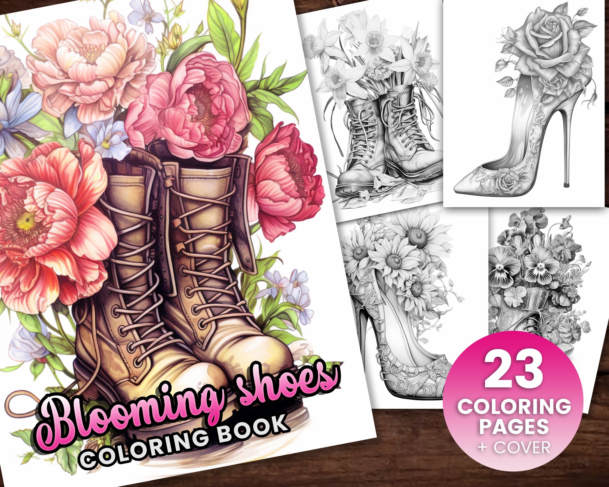 23 Blooming Shoes Coloring Book, Adults kids Instant Download ...