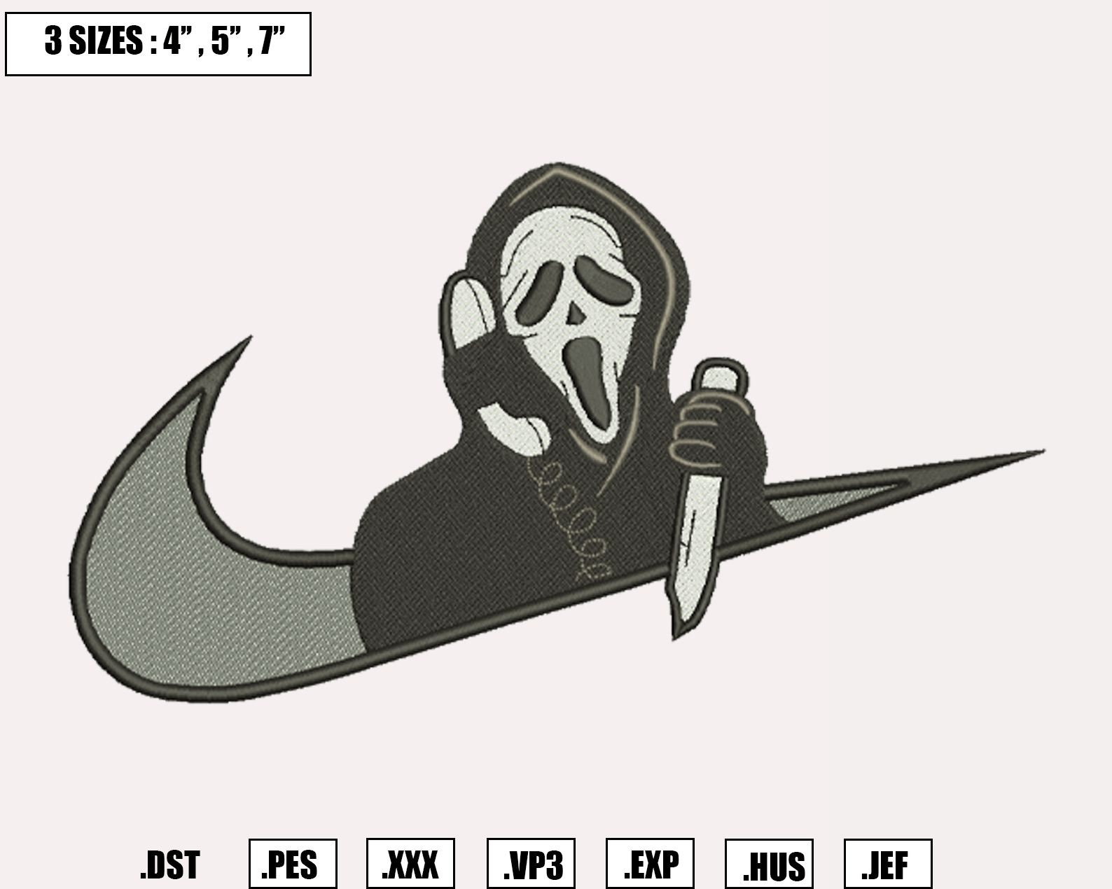 Nike x Scream Ghost Face Embroidery Designs, Halloween Embroidery ...