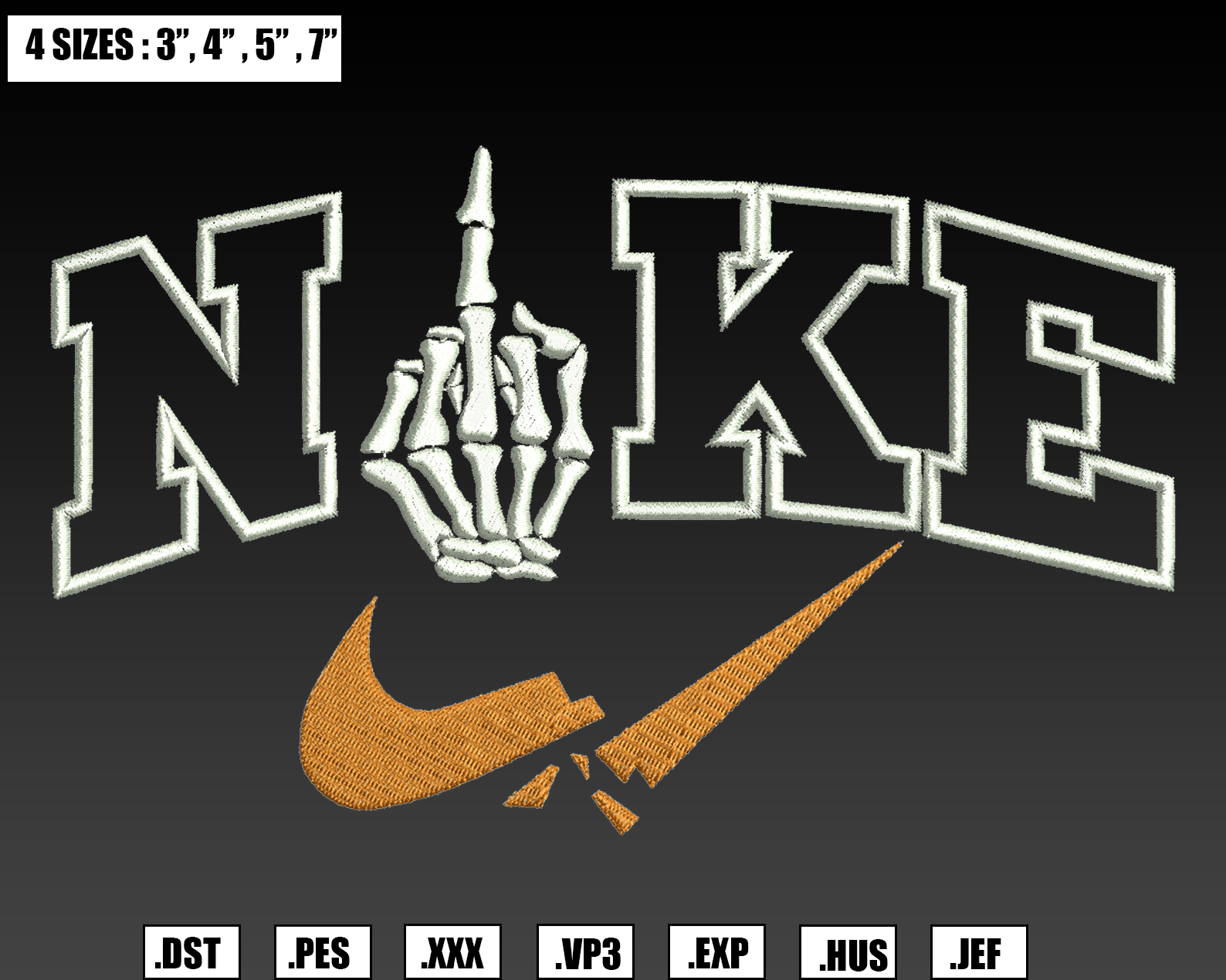 Nike Finger Skeleton Embroidery Designs, Halloween Embroidery Machine ...