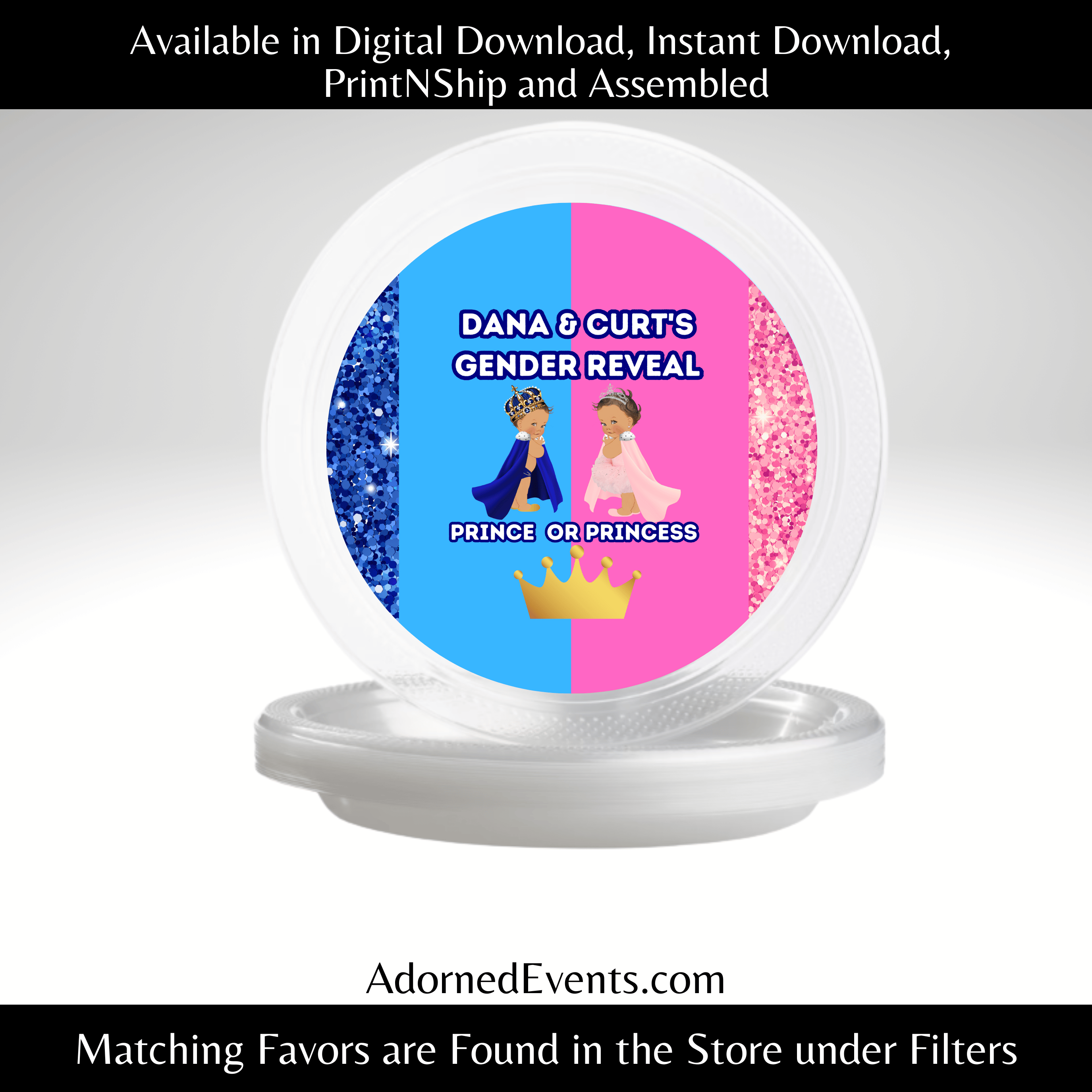 Gender Reveal Party Plates (Clear) (32) -Prince or Princess/Blue/Pink ...