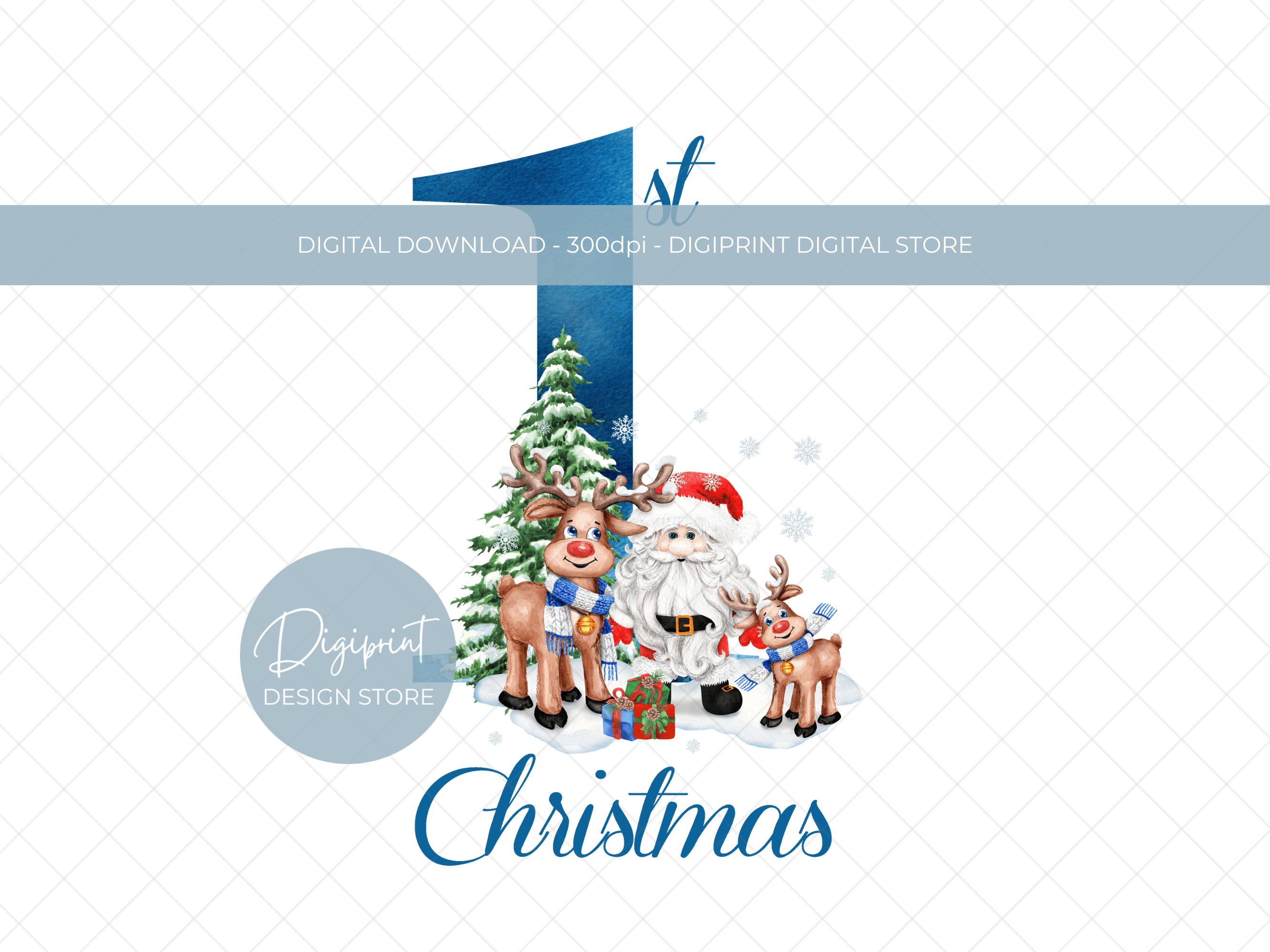 C2307 1st Christmas blue with Santa and reindeer - Digital download ...
