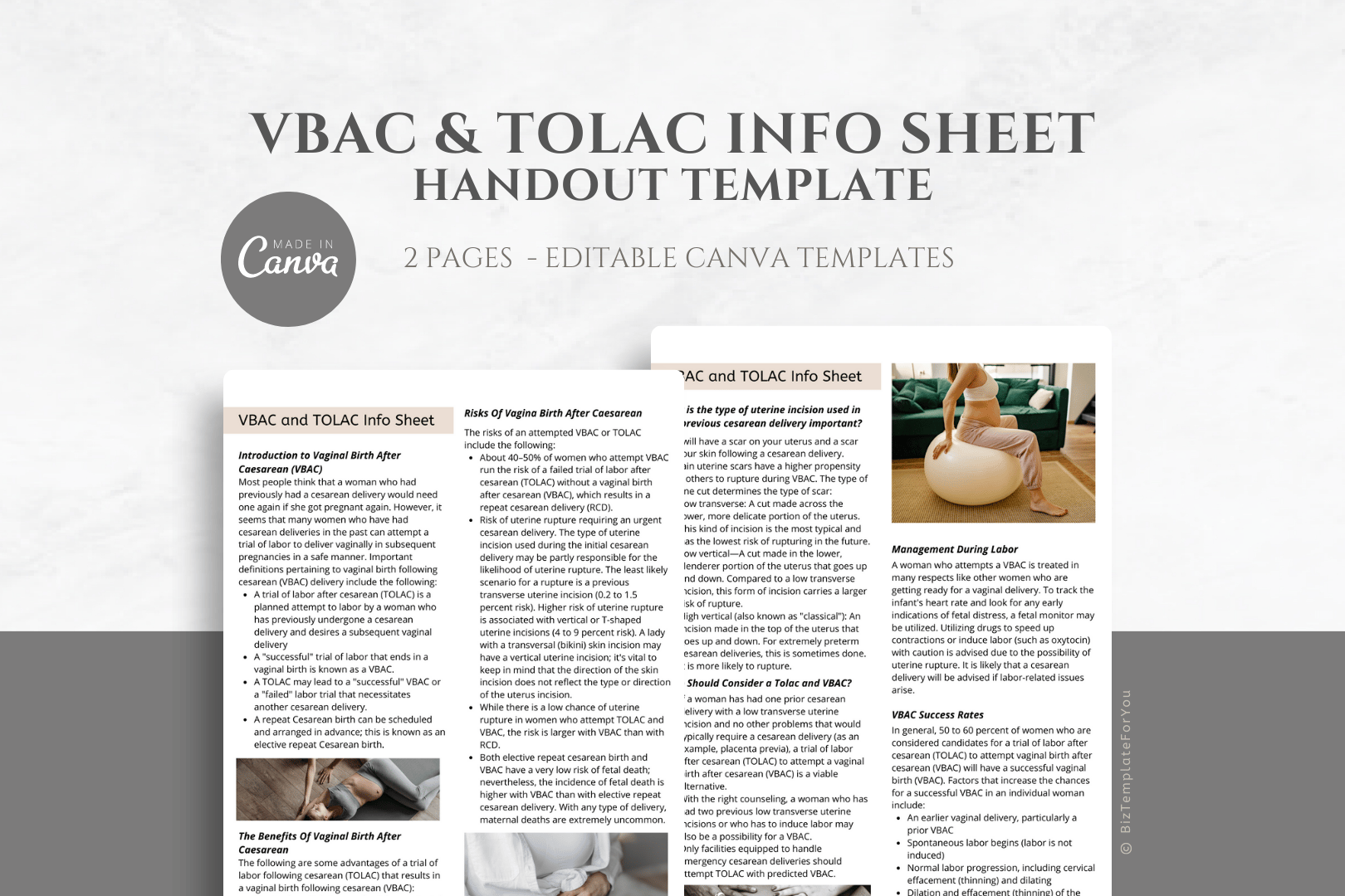 VBAC & TOLAC Info Sheet - Editable Handout Template for Birth Doulas ...