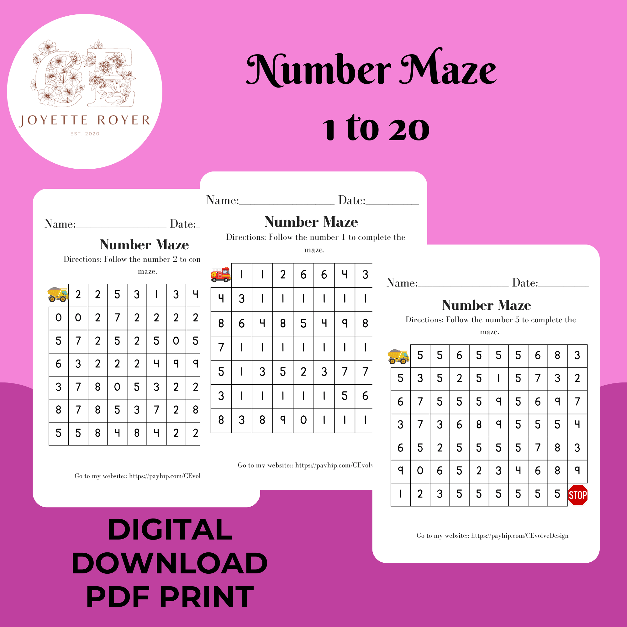 Number Maze 1 to 20 - INSTANT DOWNLOAD - Homeschool, Preschool Activity ...