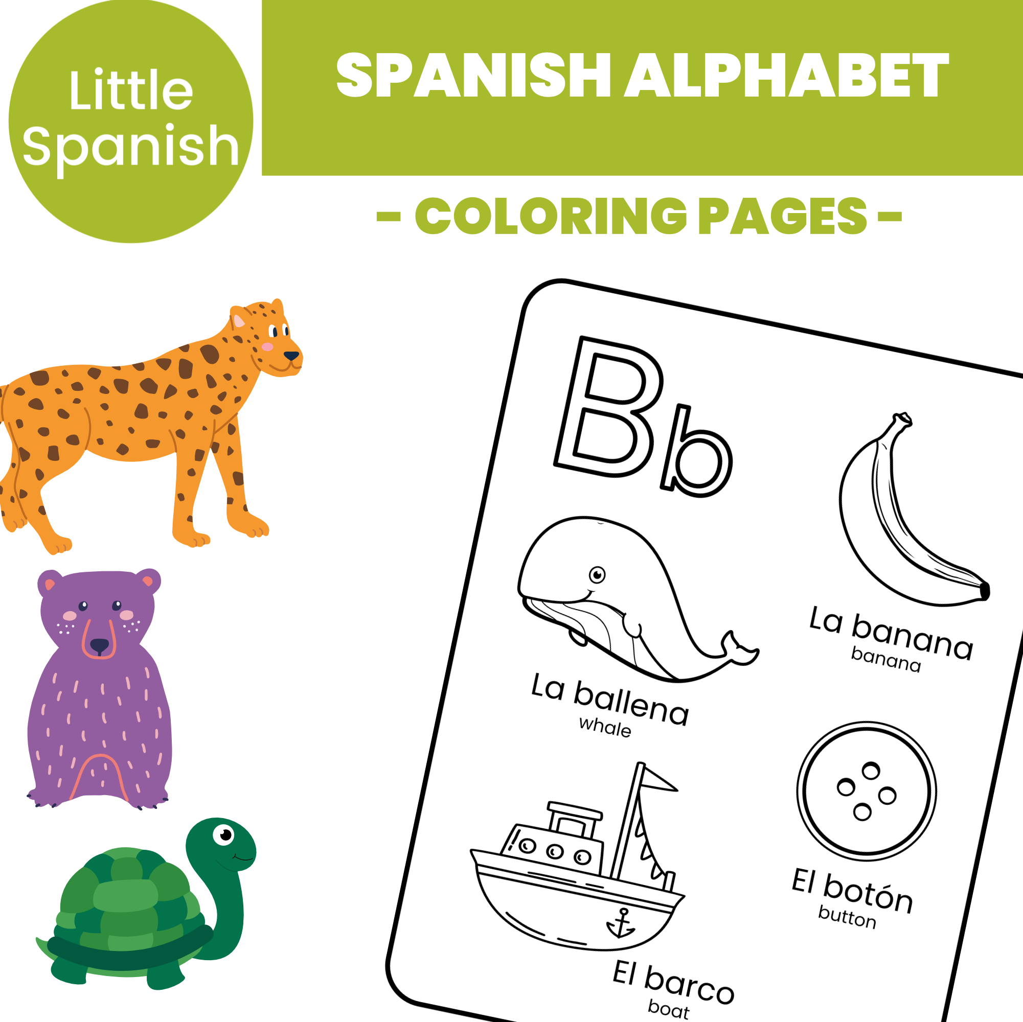 Alphabet in Spanish Coloring Pages - ABC coloring pages in Spanish - Payhip