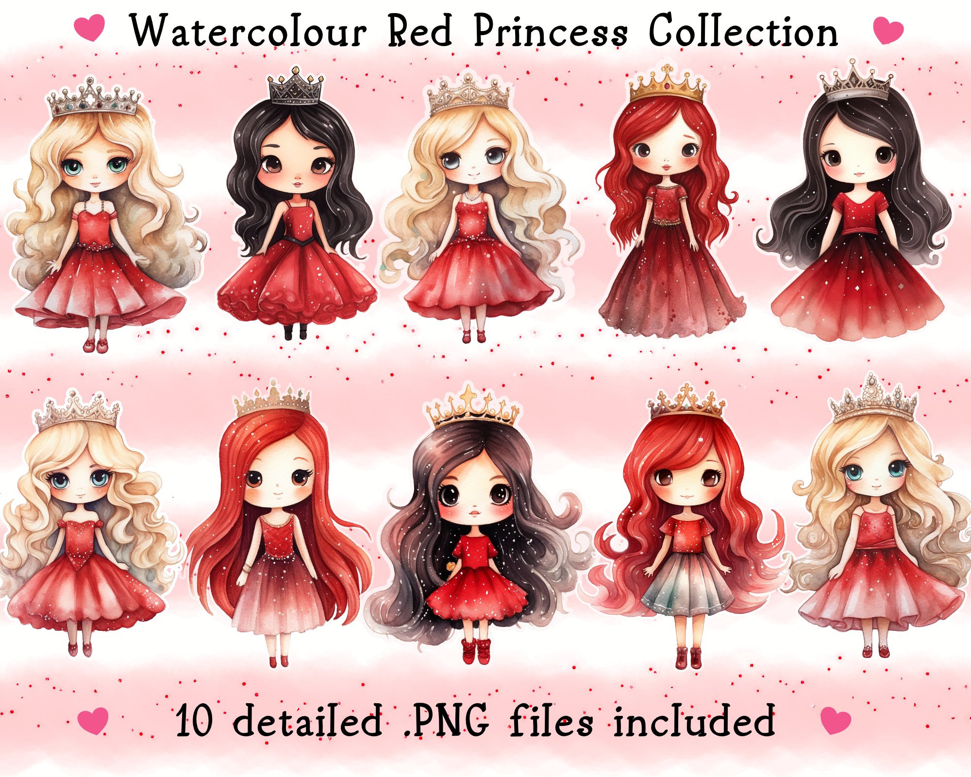 Red Princess Collection Watercolour Clipart Bundle - Payhip