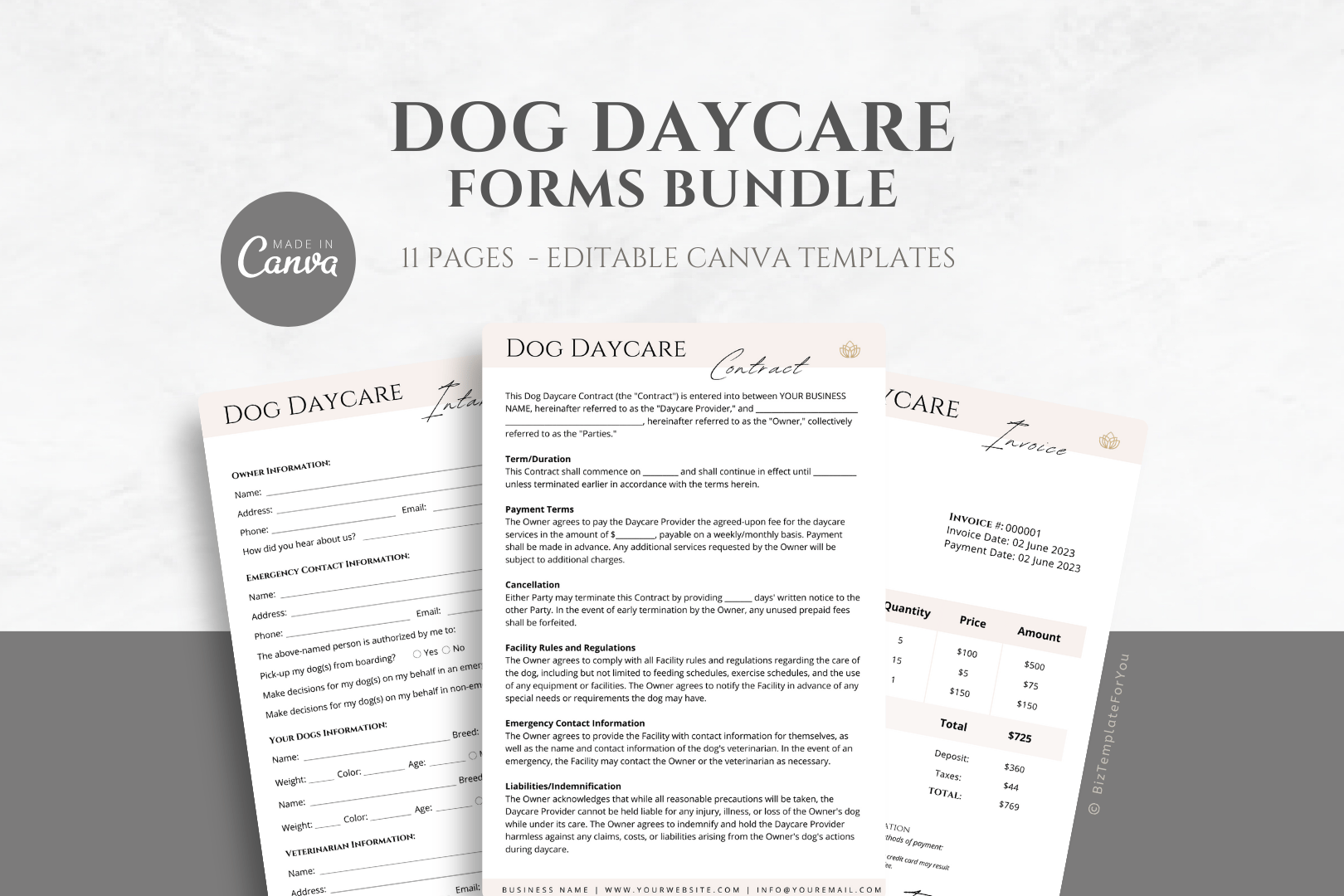 Editable Dog Daycare Forms Bundle Dog Daycare Contract Template, Pet ...
