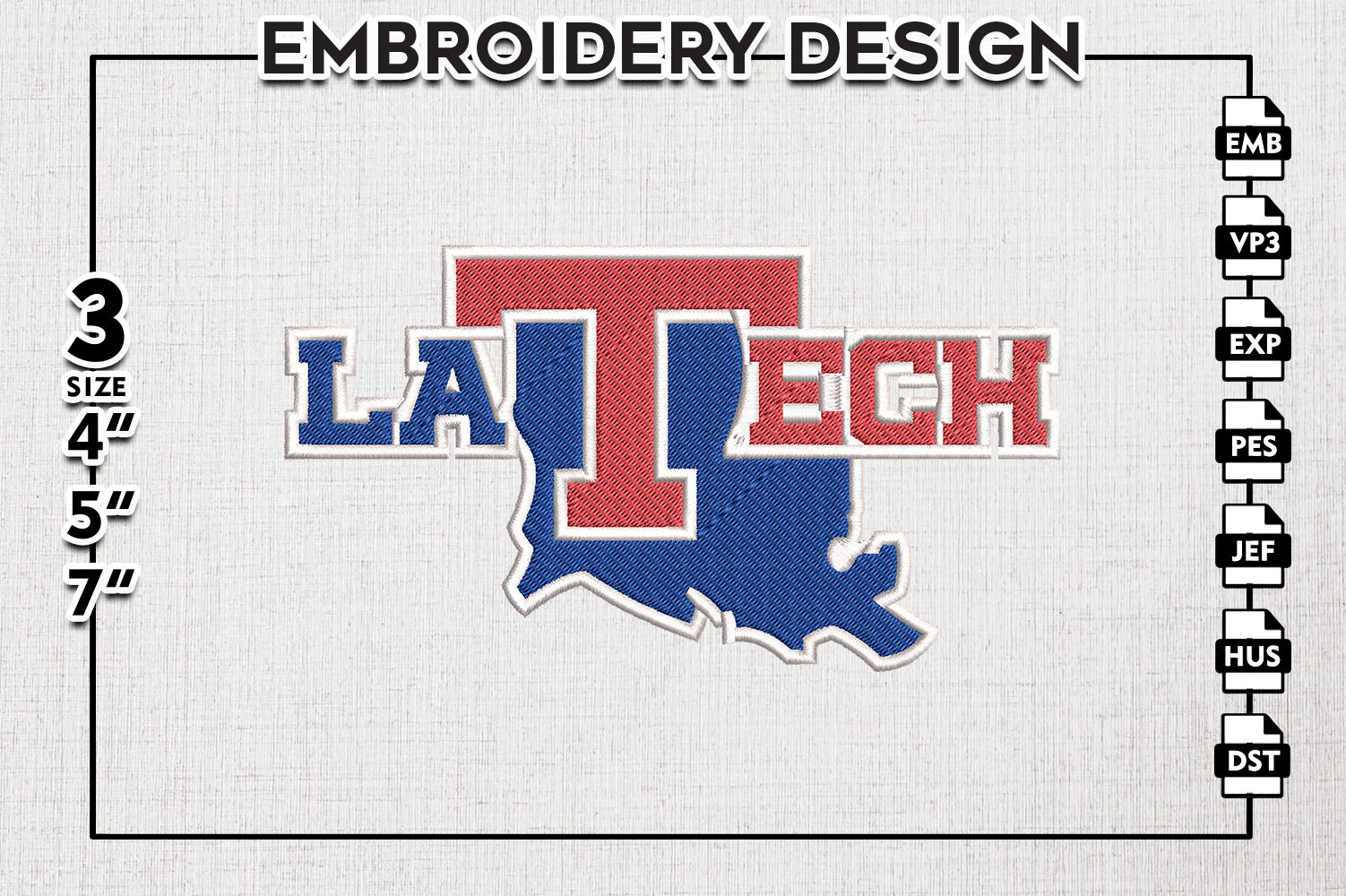 NCAA Louisiana Tech Bulldogs Embroidery files, NCAA Embroidery Designs ...