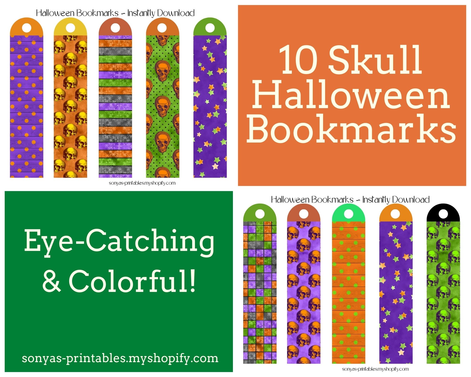 10 Unique And Colorful Halloween Skull Bookmarks | Printable Bookmarks ...