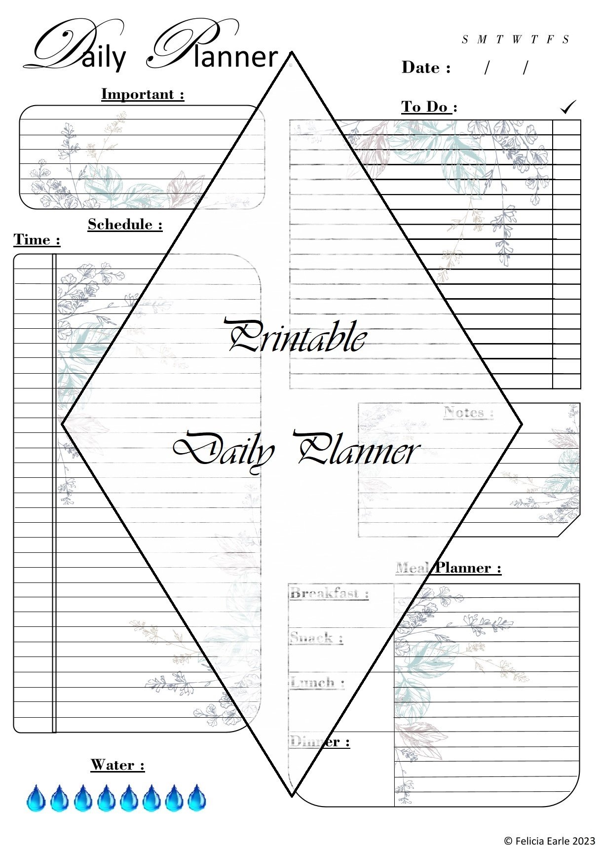 Printable Daily Planner Water Color Leaves - Payhip