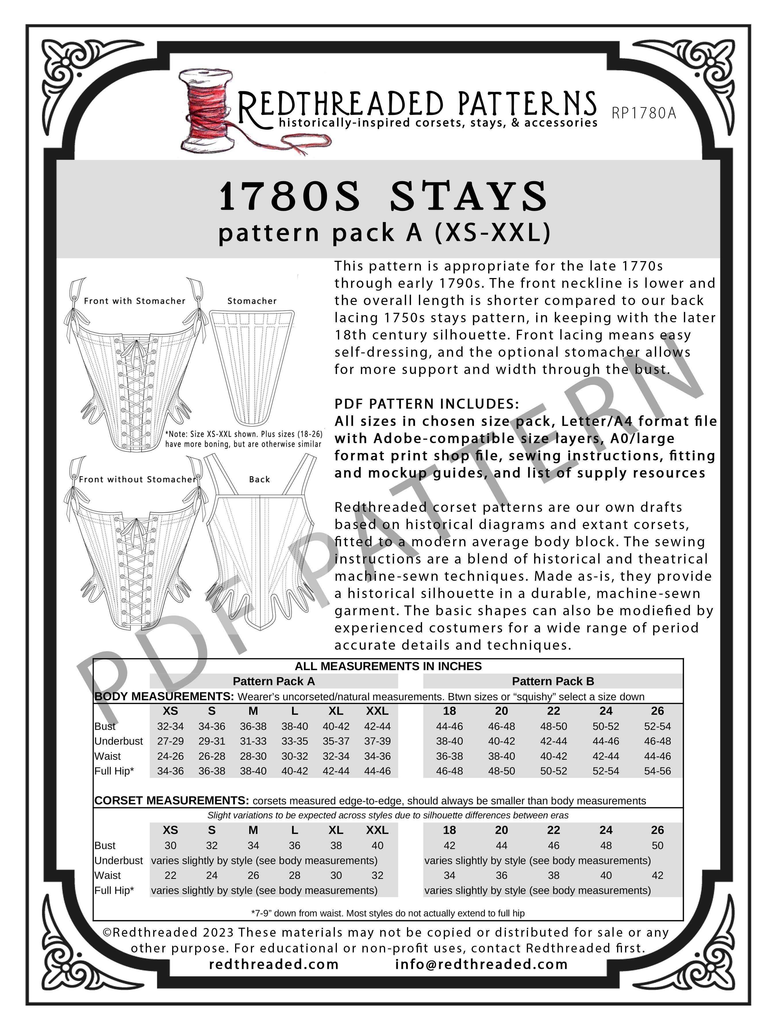 1780s Stays Multi–Size PDF Pattern - Payhip