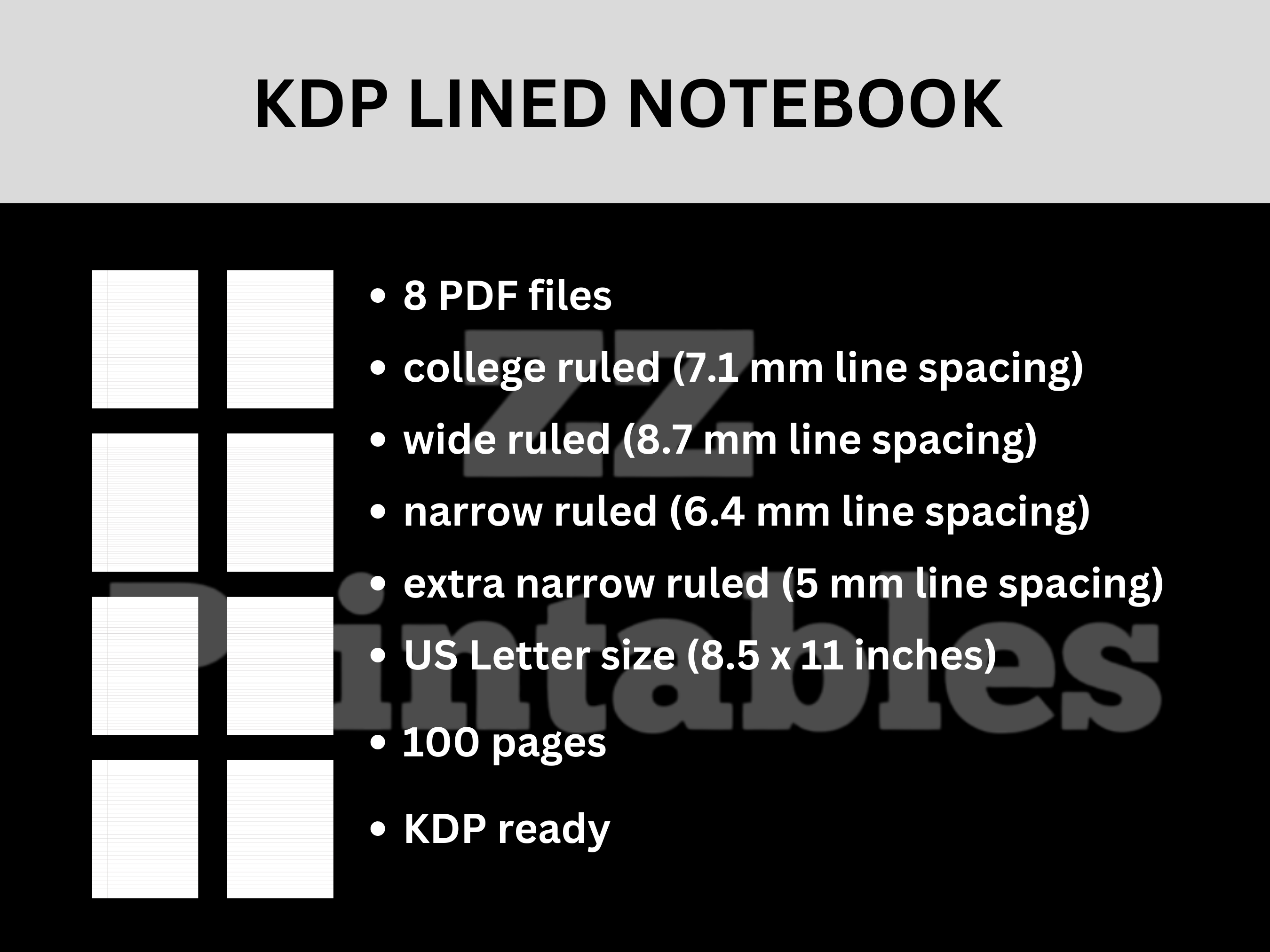 8.5x11 Inches US Letter KDP Blank Lined Notebook Template Low Content ...