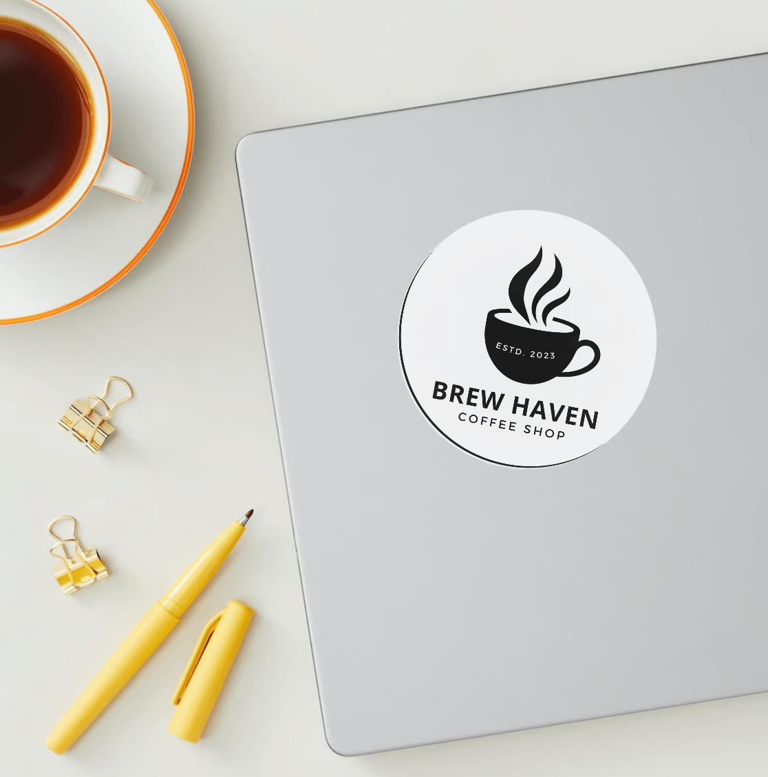 Customizable simple coffee cup design Circle Sticker Template for Canva ...