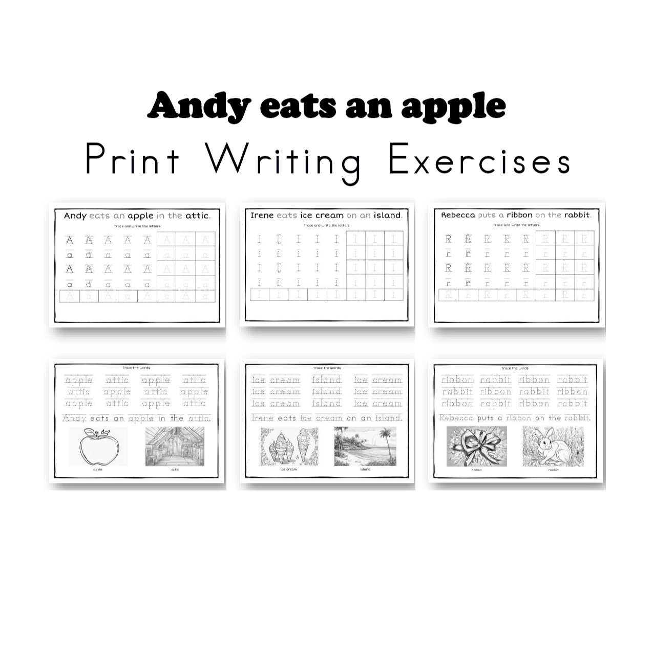 Andy eats an apple: ABC print writing exercises - Payhip