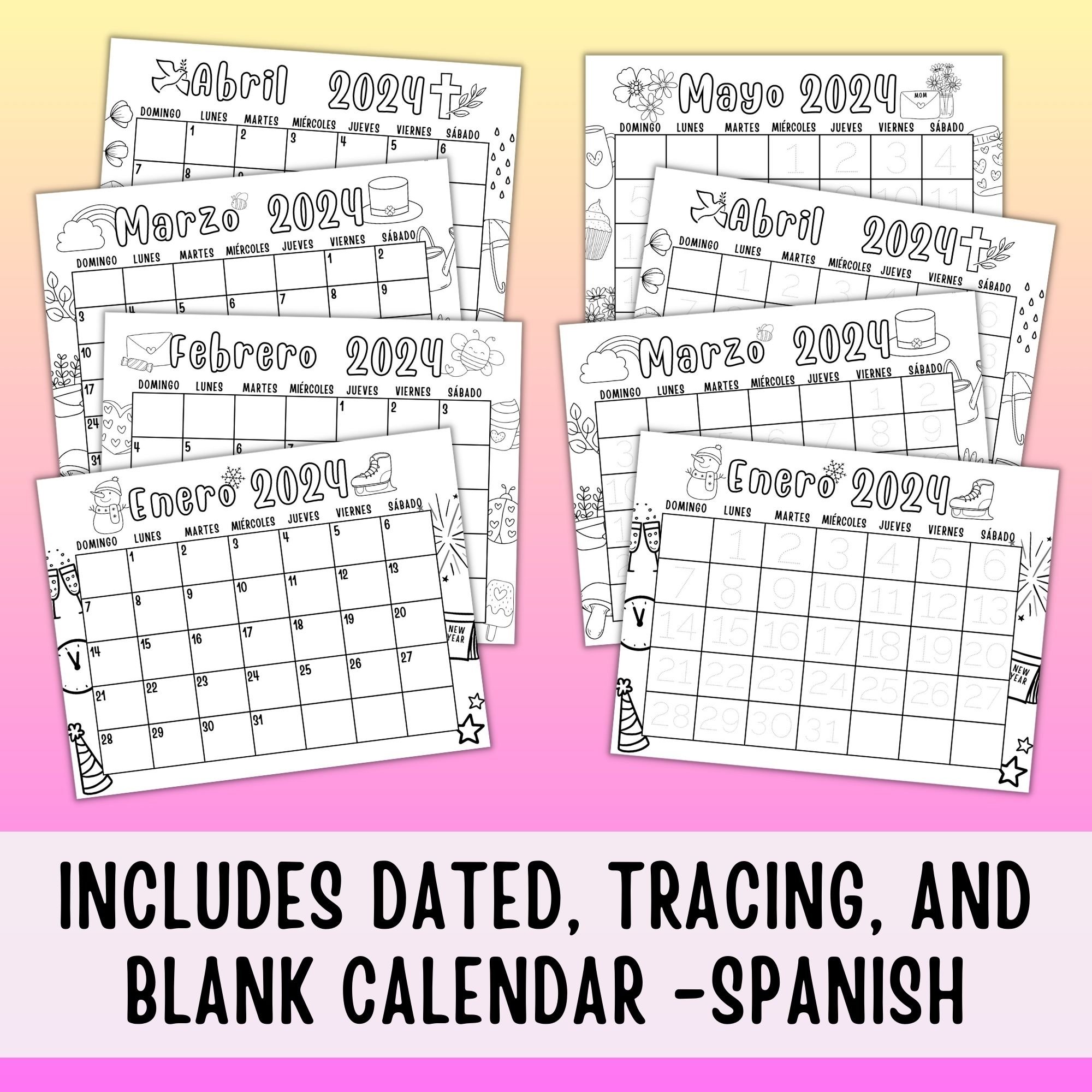 SPANISH - 12 Month Printable Calendar for Kids - Payhip
