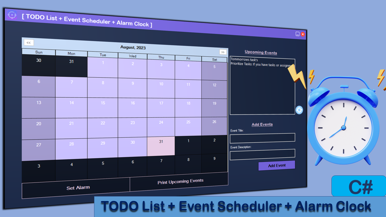 C# TODO List Event Planner Alarm Clock App using Lite DB ~ Task Minder ...