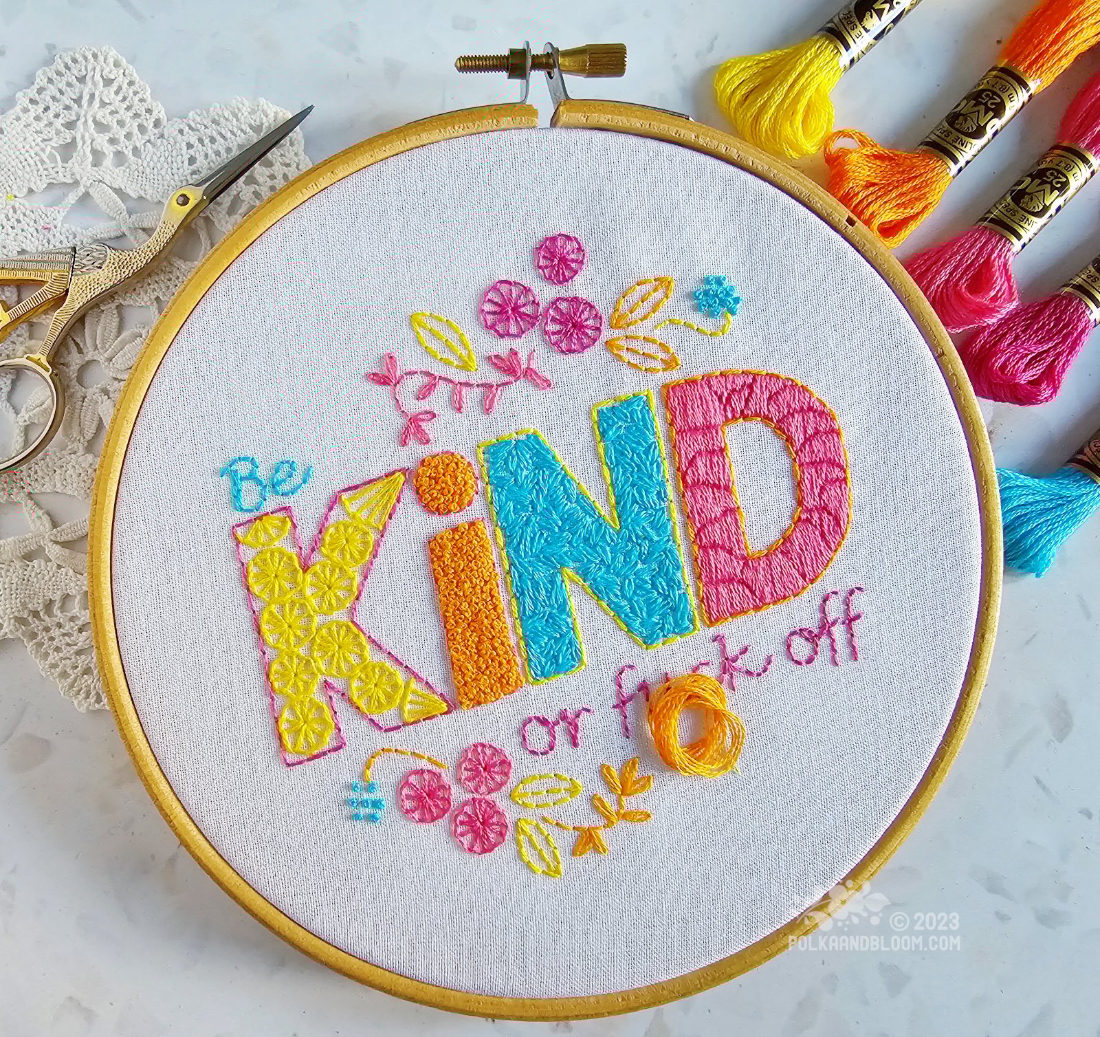 Be Kind Or F*** Off Lettering Embroidery Pattern PDF - Payhip