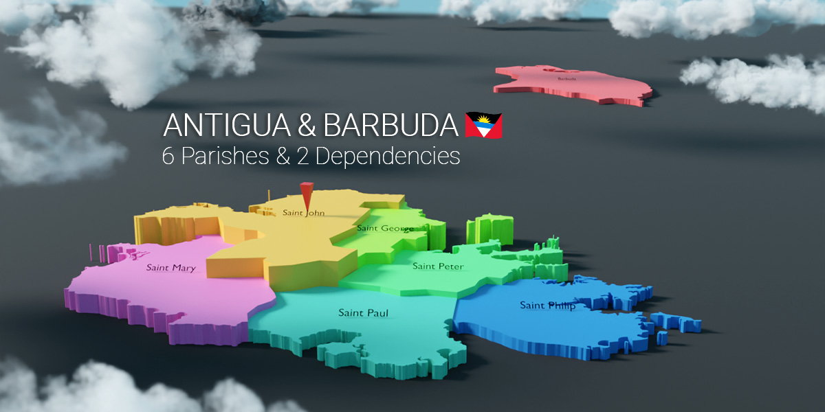 Antigua & Barbuda 6 Parishes & 2 Dependencies Map (3D Pre-Rendered ...